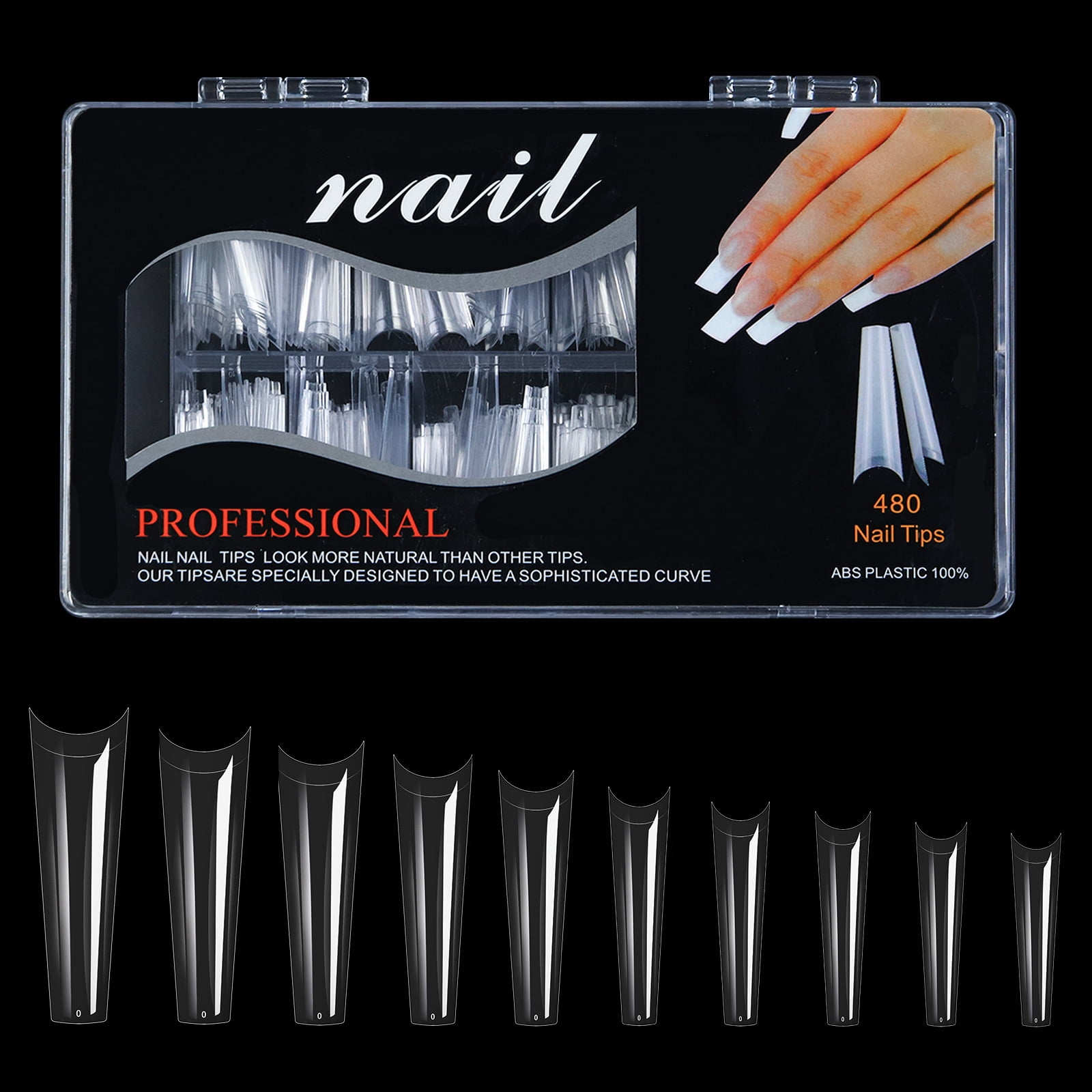 No C Clear Tips for Acrylic Nails Professional Extra Long Tapered ...