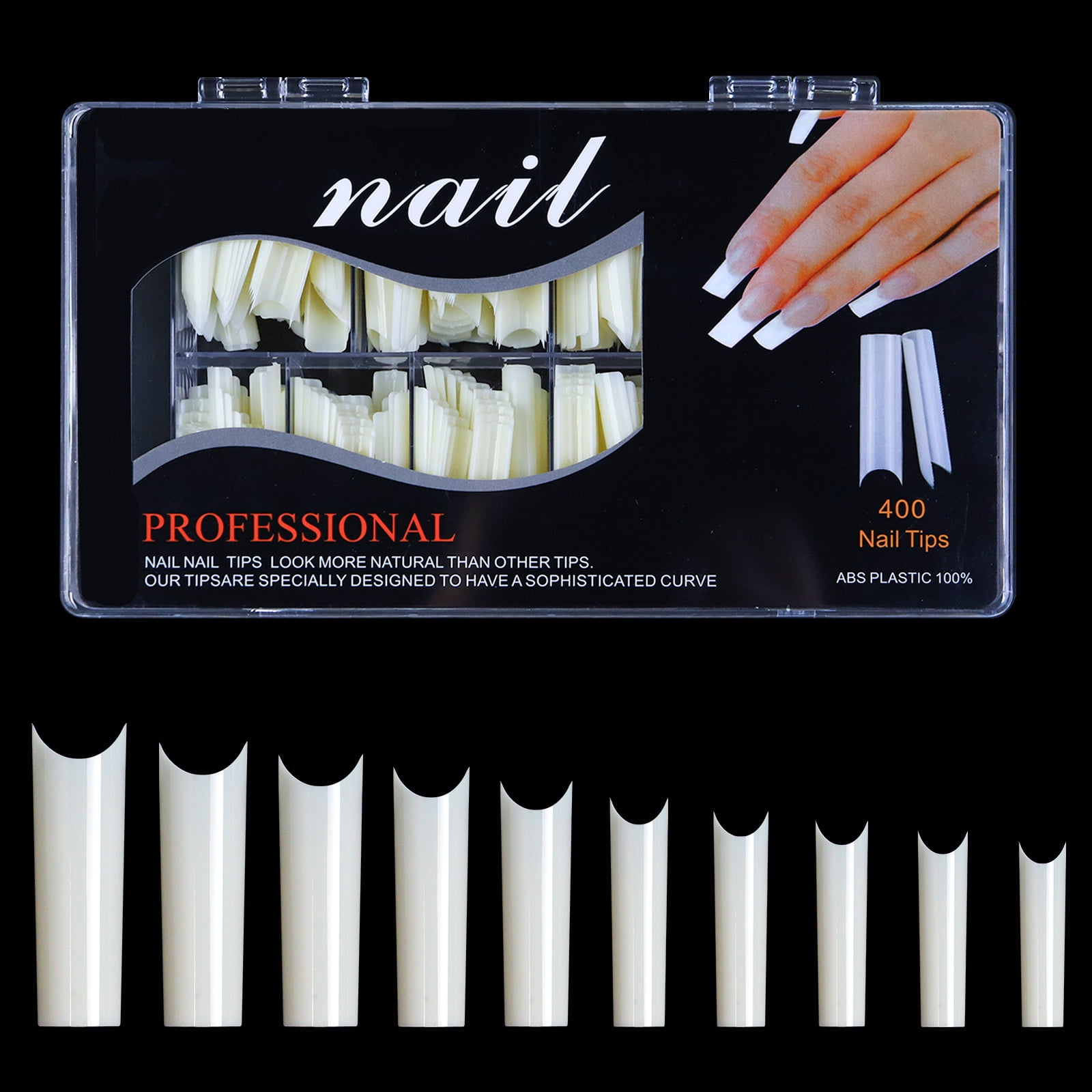 No C Tips for Acrylic Professional Tapered Extra Long Square Flattened ...