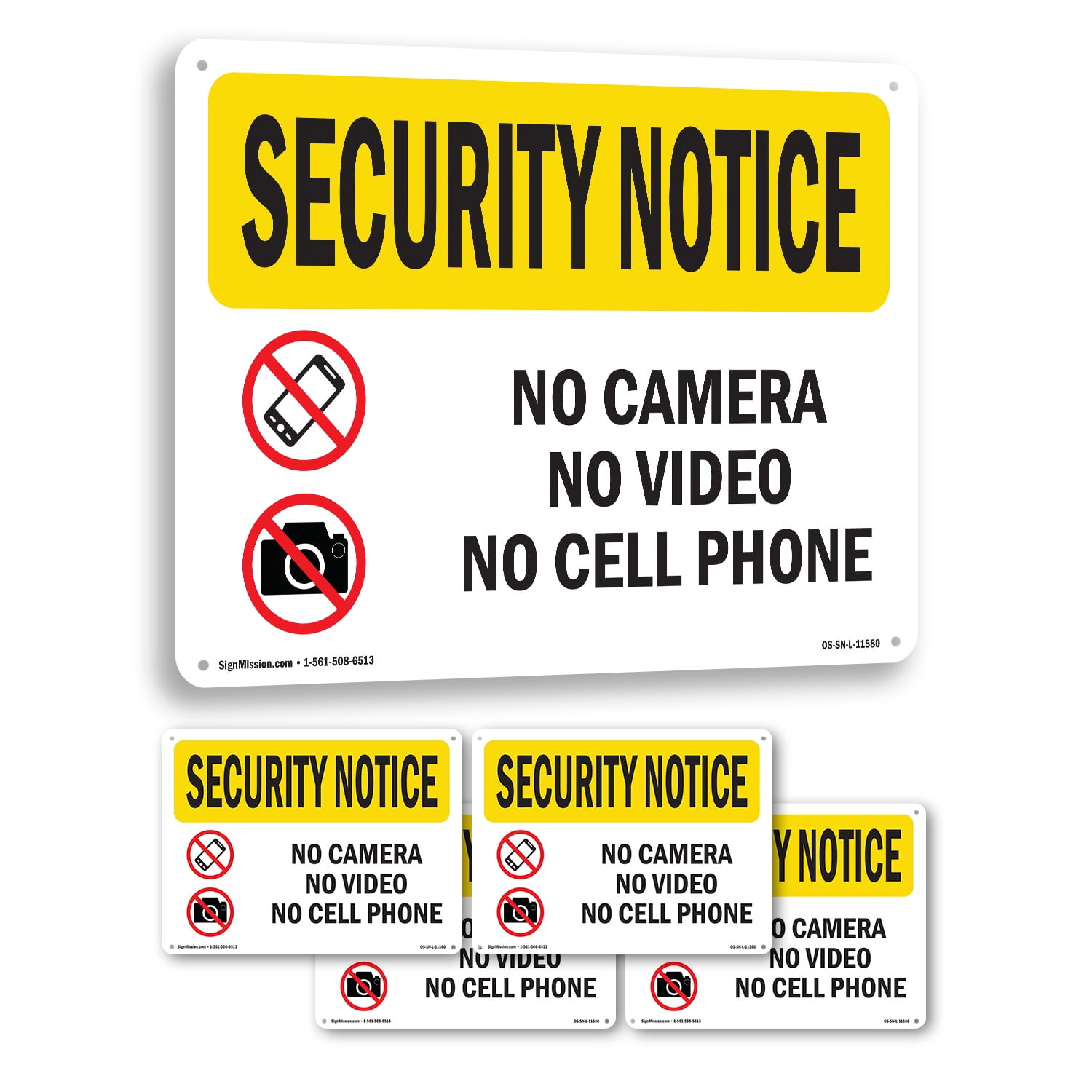 No Camera No Video No Cell Phone OSHA Security Notice Rigid Plastic ...