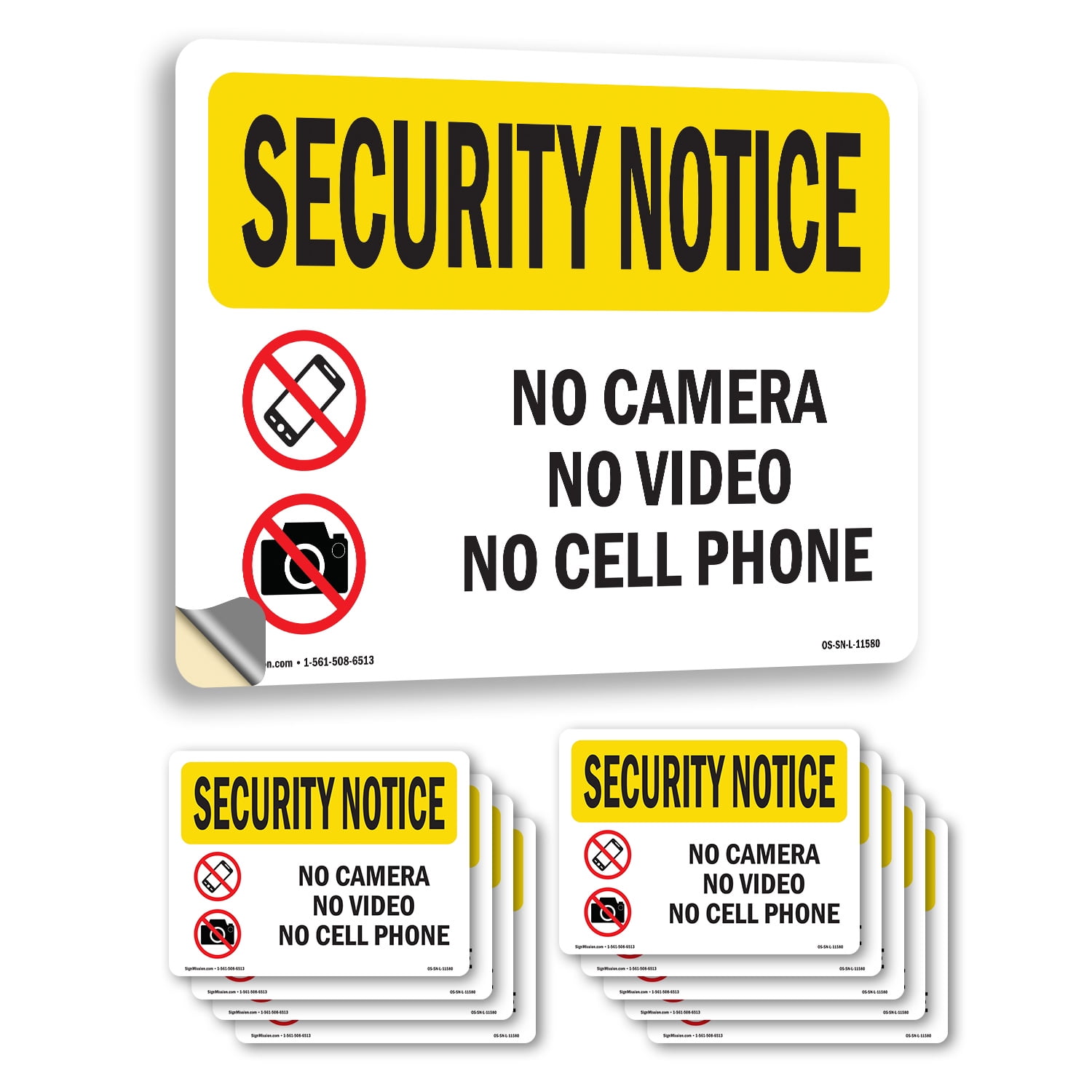 No Camera No Video No Cell Phone OSHA Security Notice Vinyl Decal Label ...