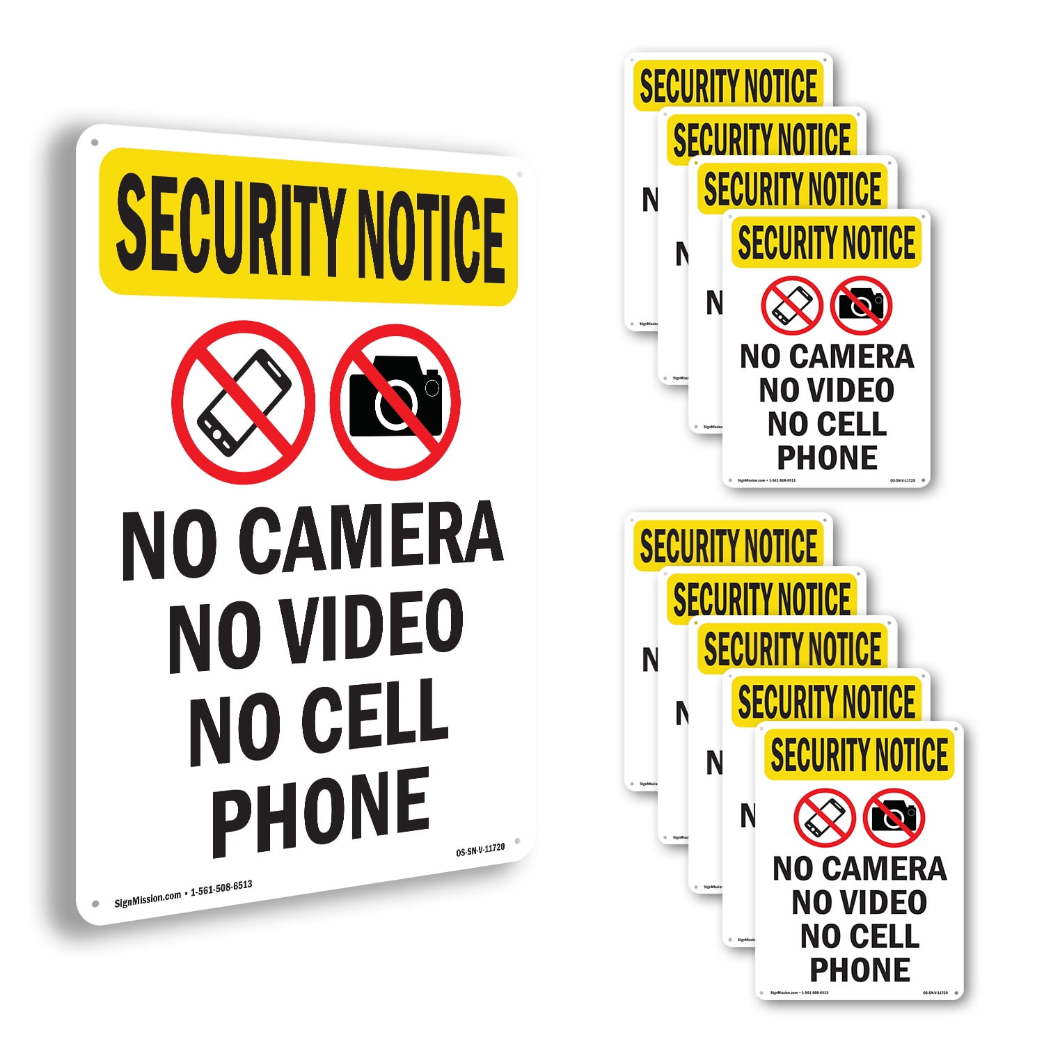 No Camera No Video With Symbol OSHA Security Notice Aluminum Sign 24 ...