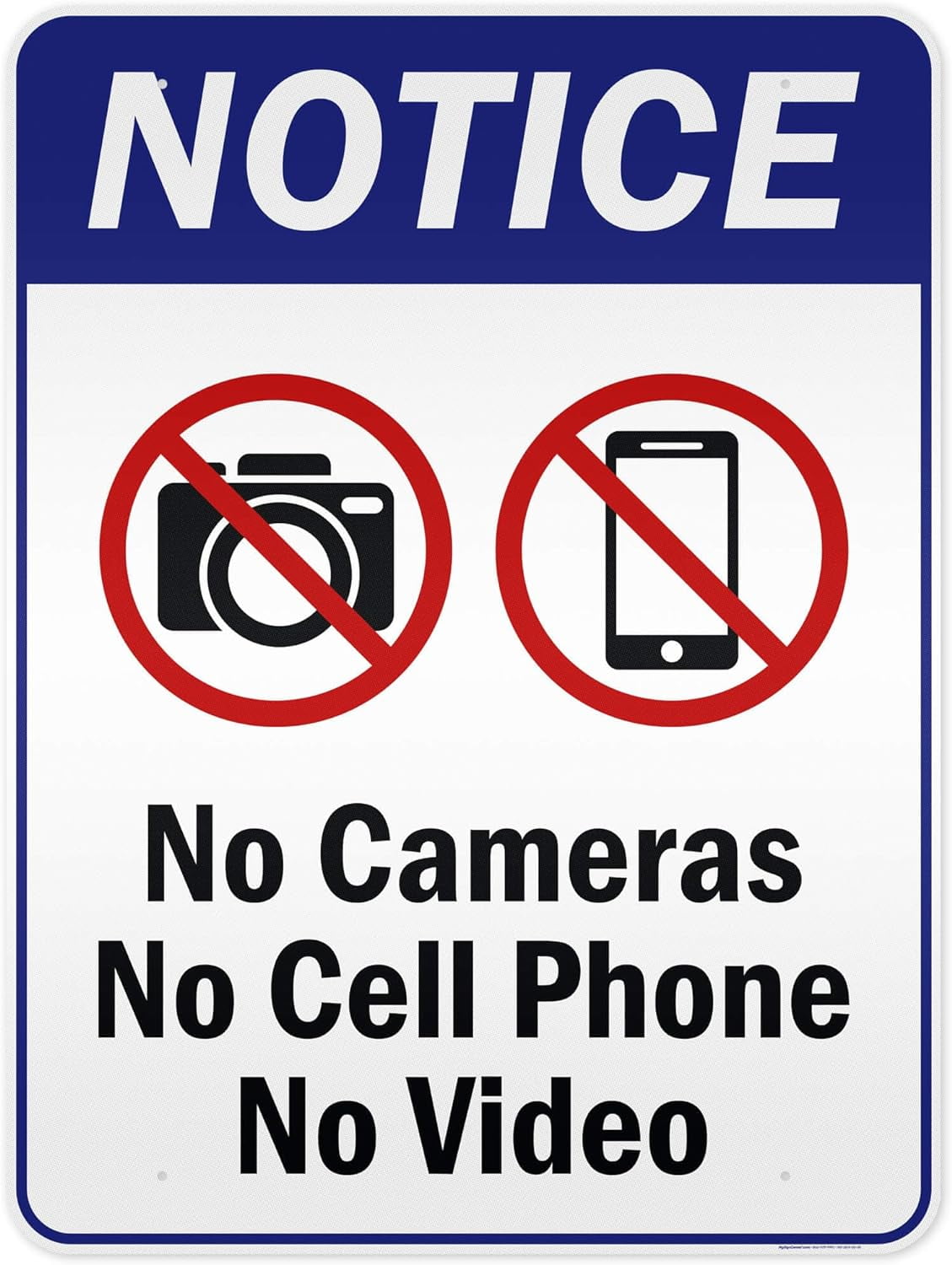 No Cameras No Cell Phone No Video Sign, 10x14 Inches, Rust Free .040 ...