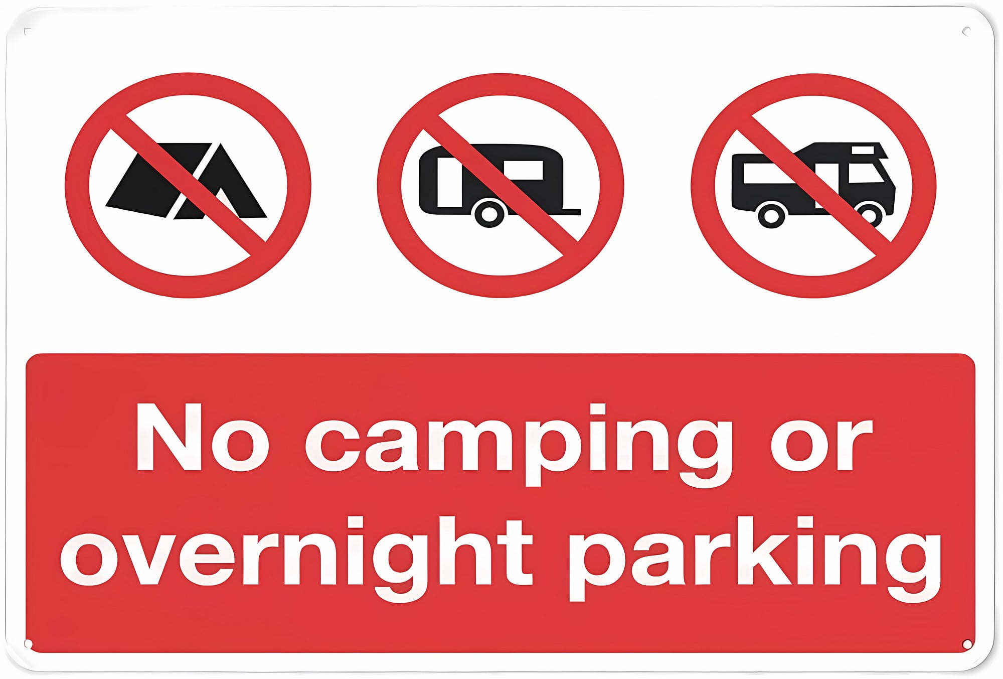 No Camping Or Overnight Parking Sign - 8"x12" Reflective Aluminum Metal ...