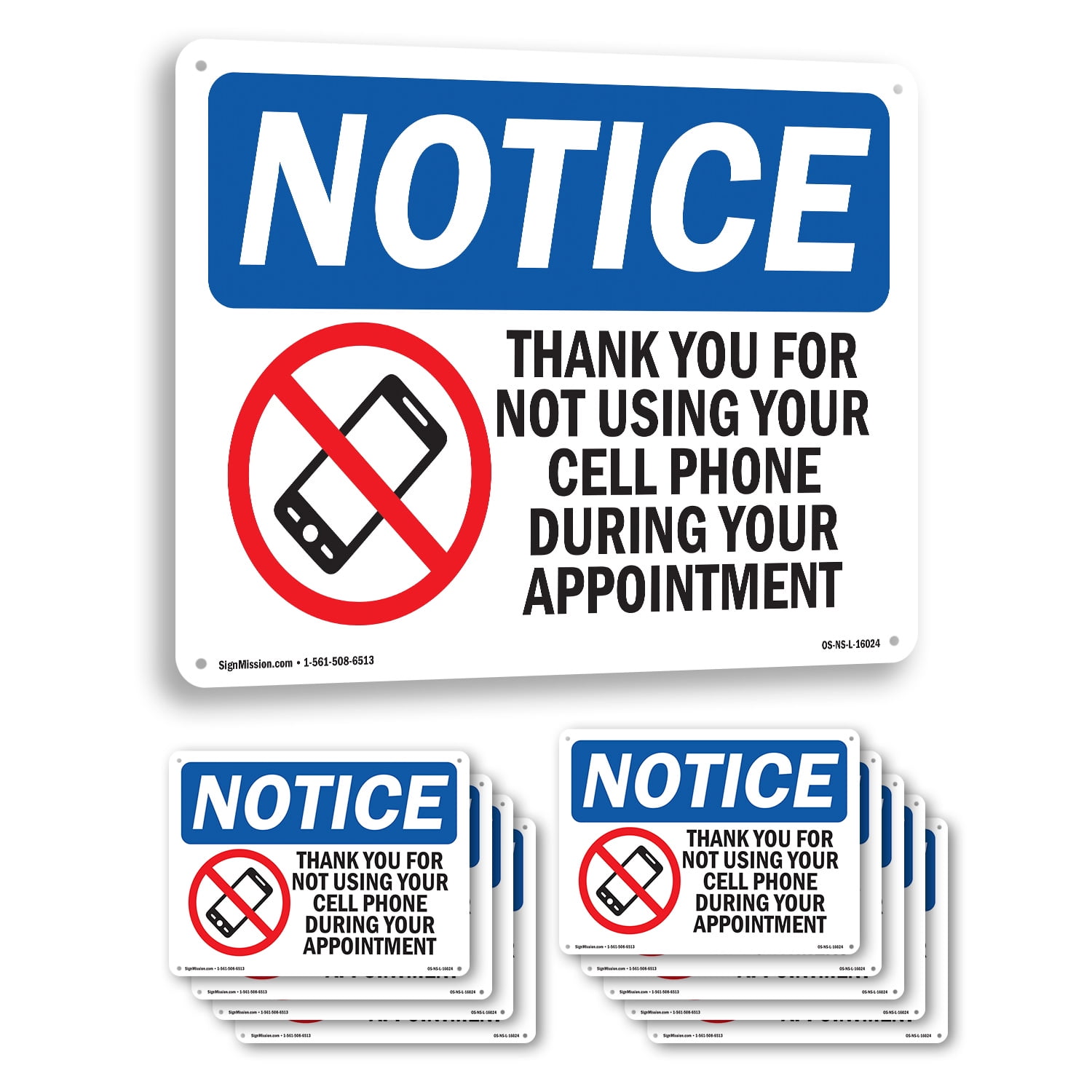 No Cell Phone During Your Appointment OSHA Notice Aluminum Sign 10 Inch ...