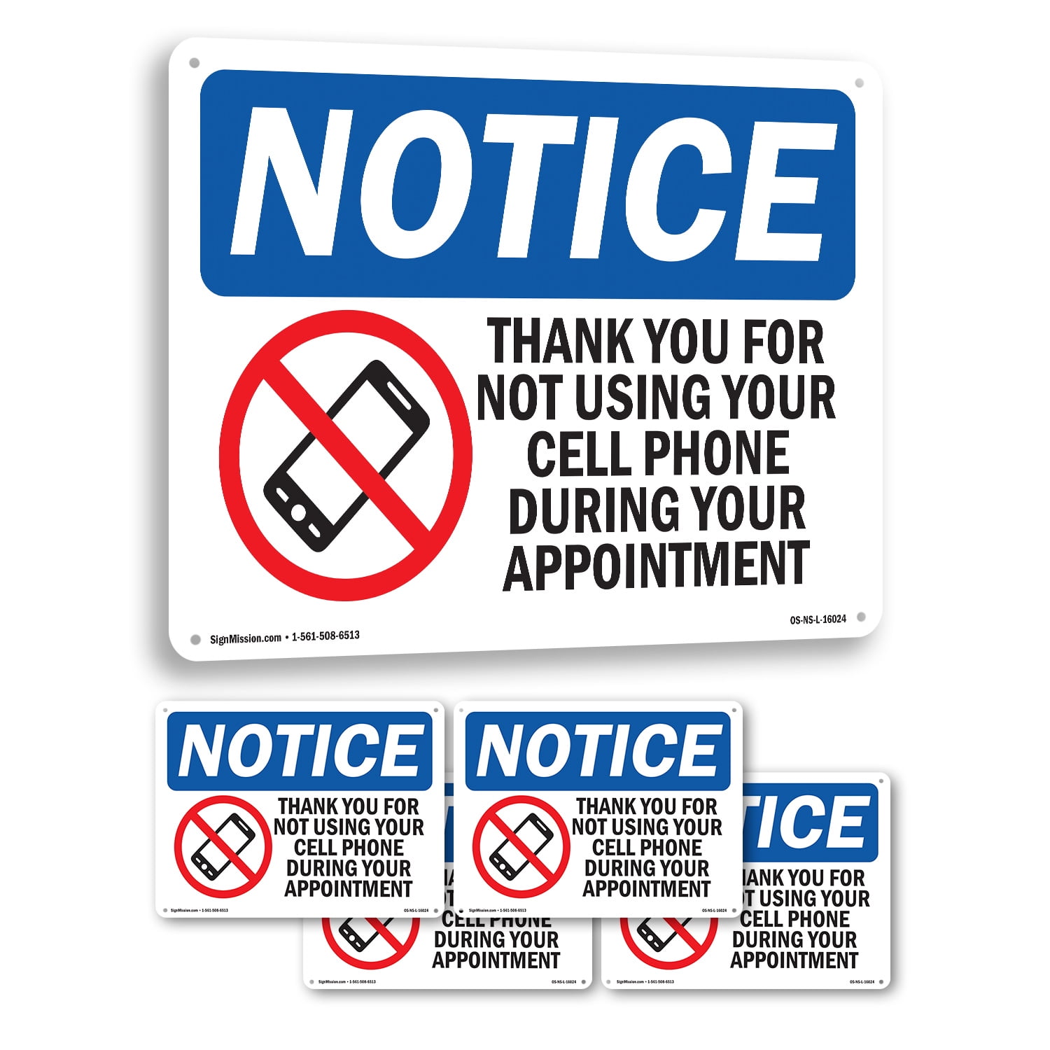 No Cell Phone During Your Appointment OSHA Notice Rigid Plastic Sign 24 ...