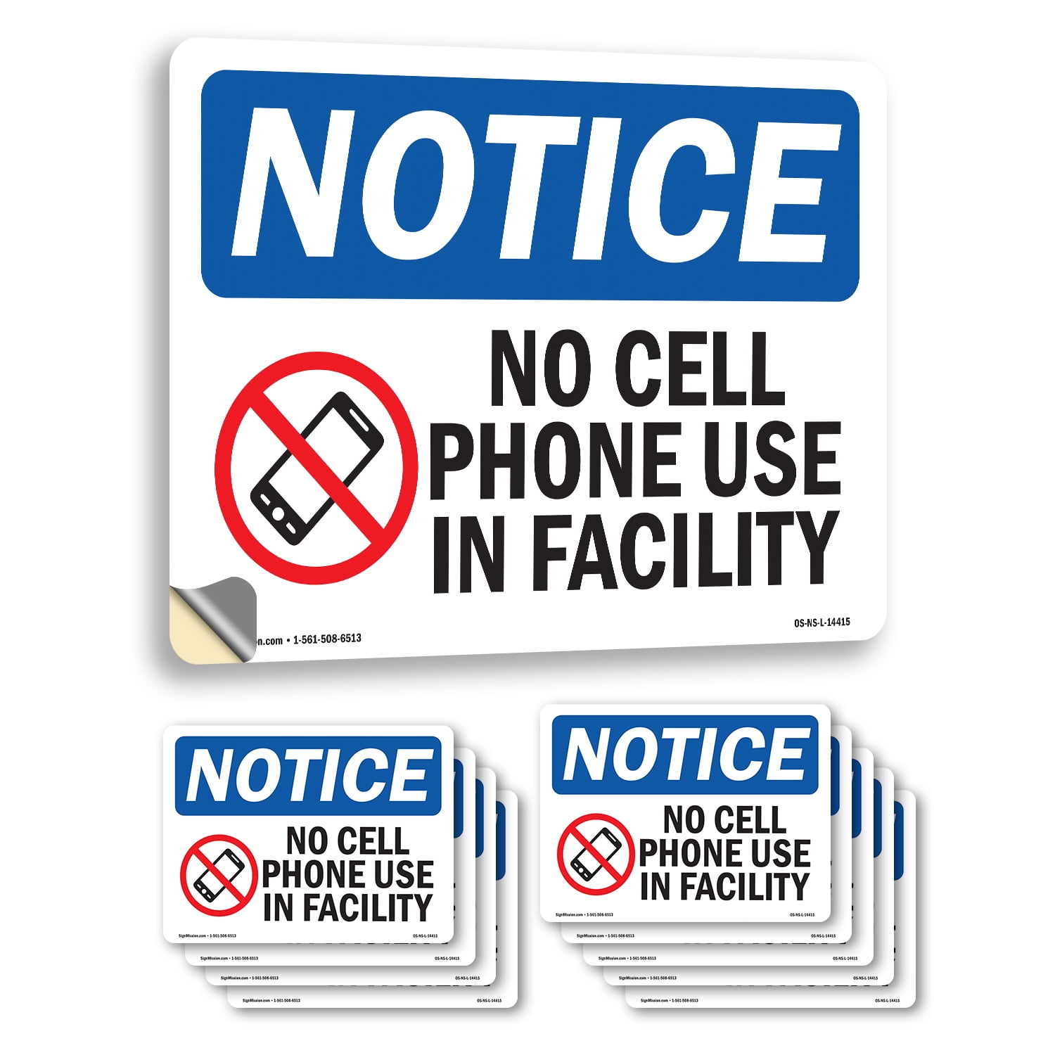 No Cell Phone Use In Facility With Symbol OSHA Notice Vinyl Decal Label ...
