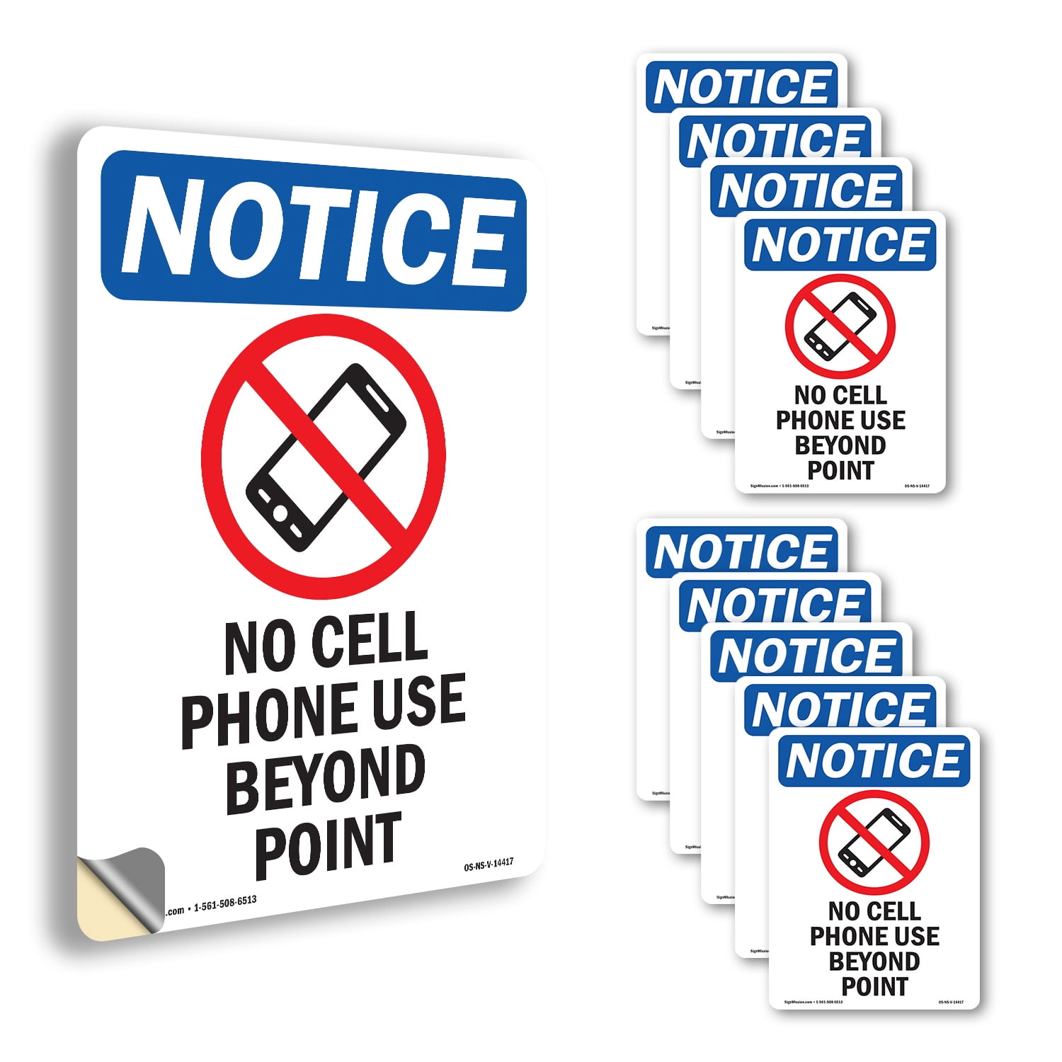 No Cell Phone Use With Symbol OSHA Notice Vinyl Decal Label 5 Inch x 3. ...