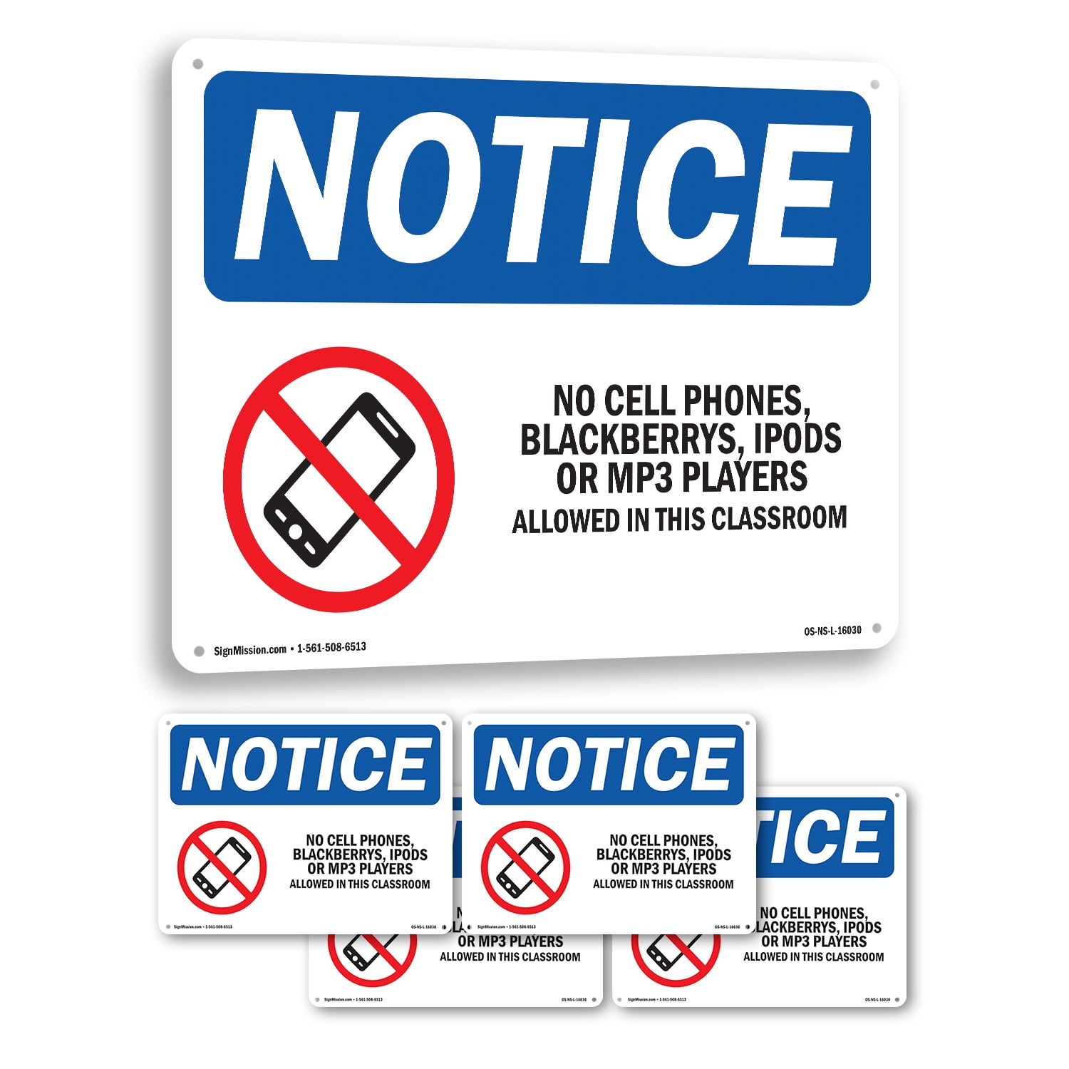 No Cell Phones Allowed In This Classroom OSHA Notice Rigid Plastic Sign ...