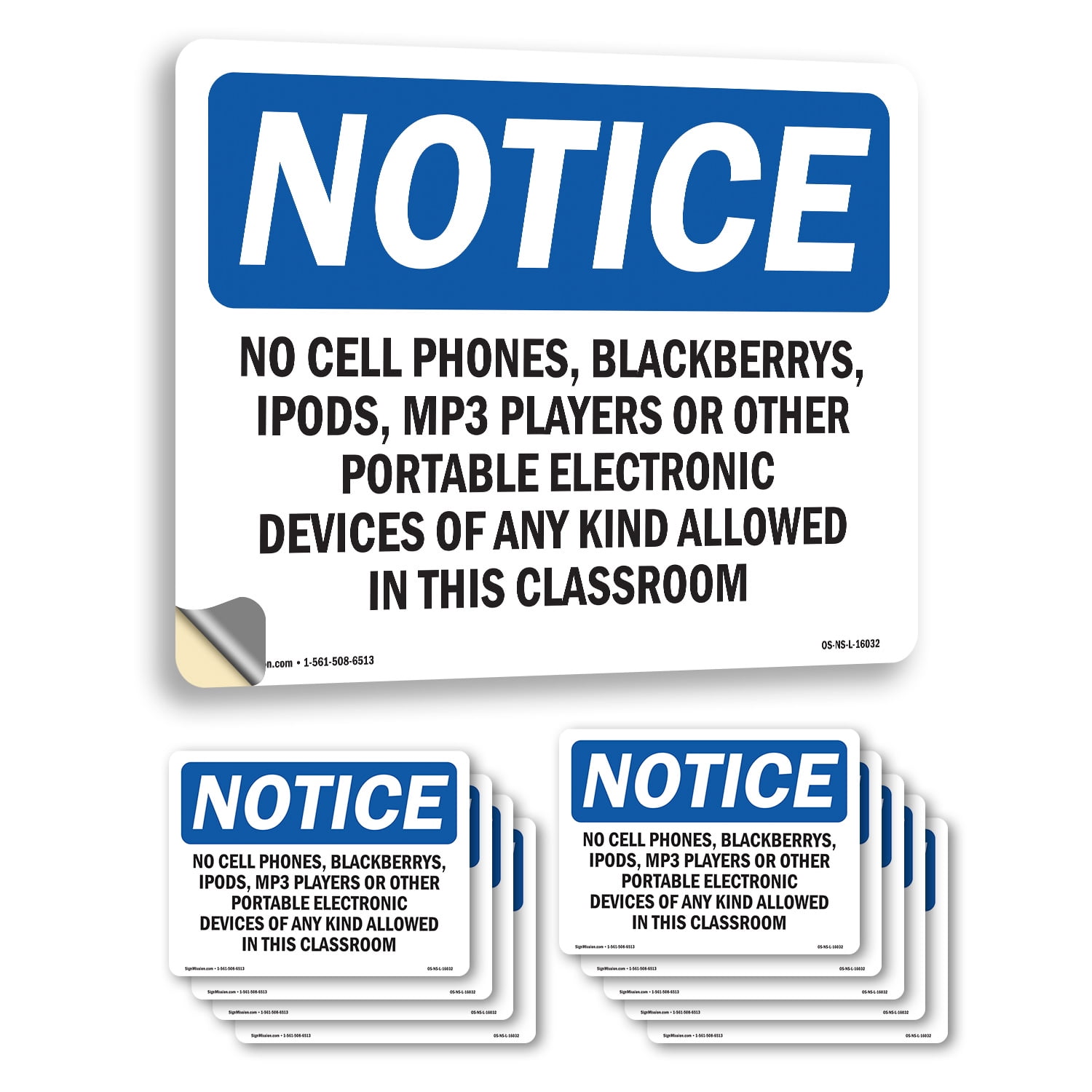 No Cell Phones Allowed In This Classroom OSHA Notice Vinyl Decal Label ...