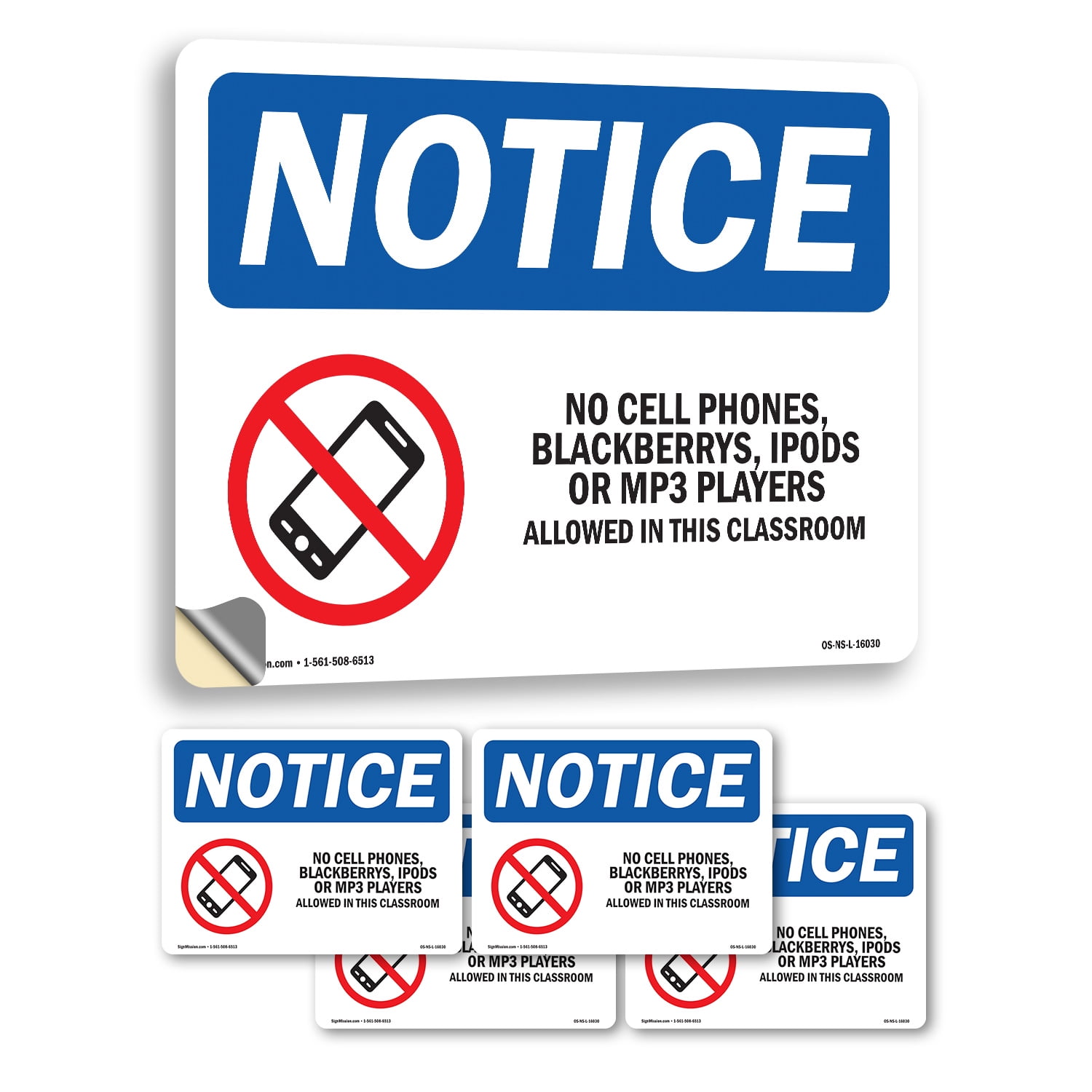 No Cell Phones Allowed In This Classroom OSHA Notice Vinyl Decal Label ...