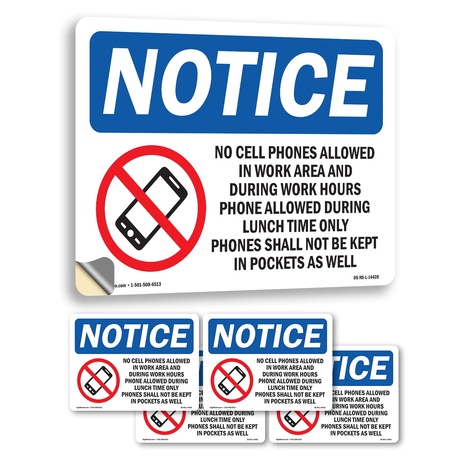 No Cell Phones Allowed In Work With Symbol OSHA Notice Vinyl Decal ...