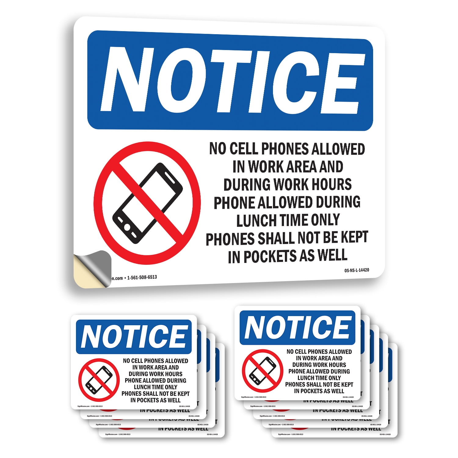 No Cell Phones Allowed In Work With Symbol OSHA Notice Vinyl Decal ...