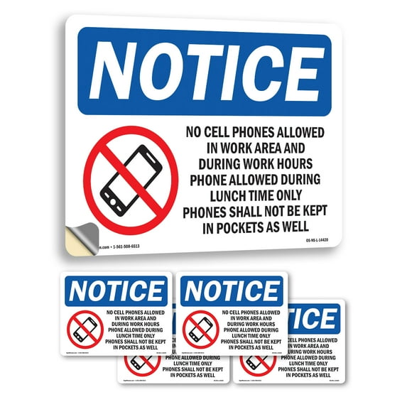 No Cell Phones Allowed In Work With Symbol OSHA Notice Vinyl Decal ...