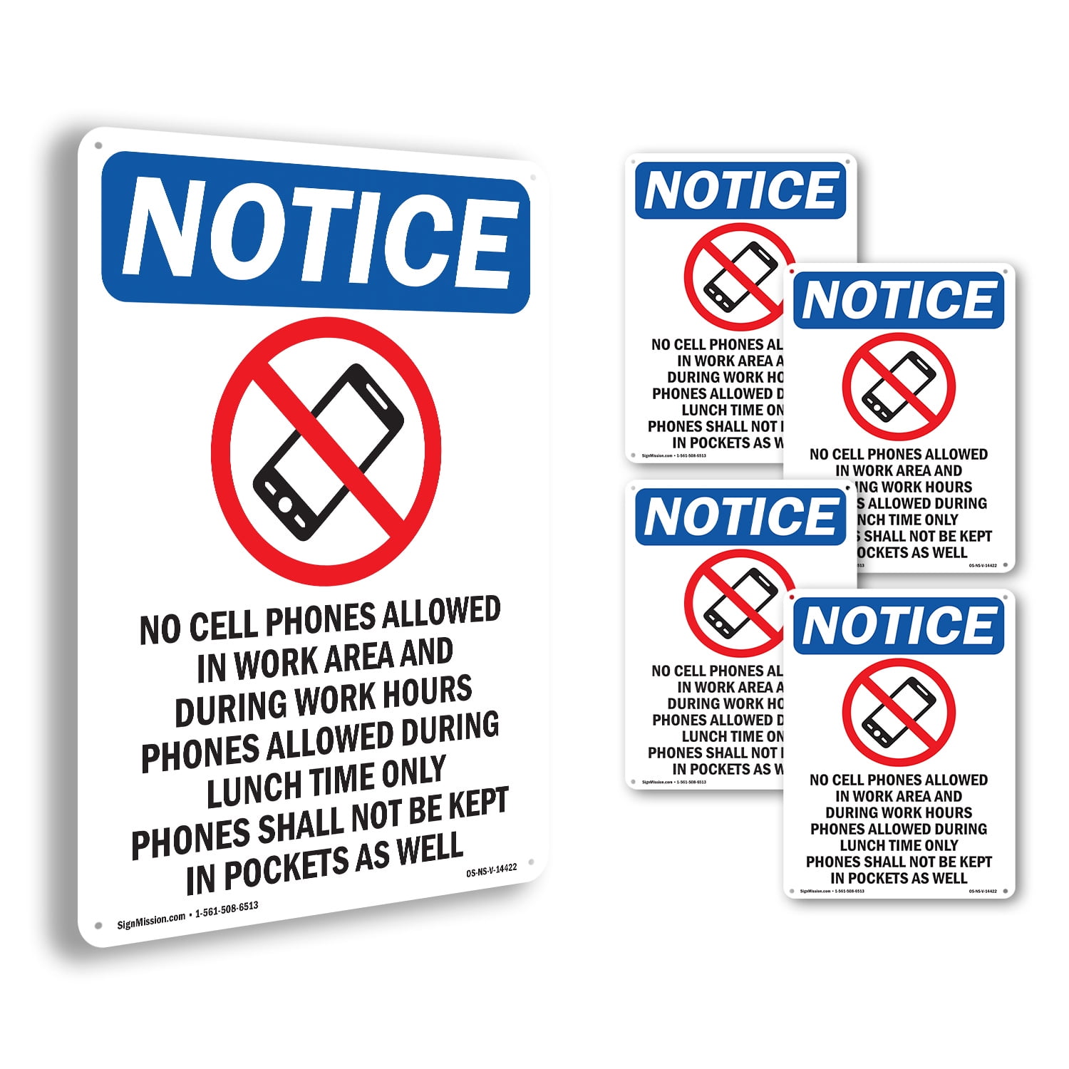 No Cell Phones Allowed OSHA Notice Rigid Plastic Sign 10 Inch x 7 Inch ...