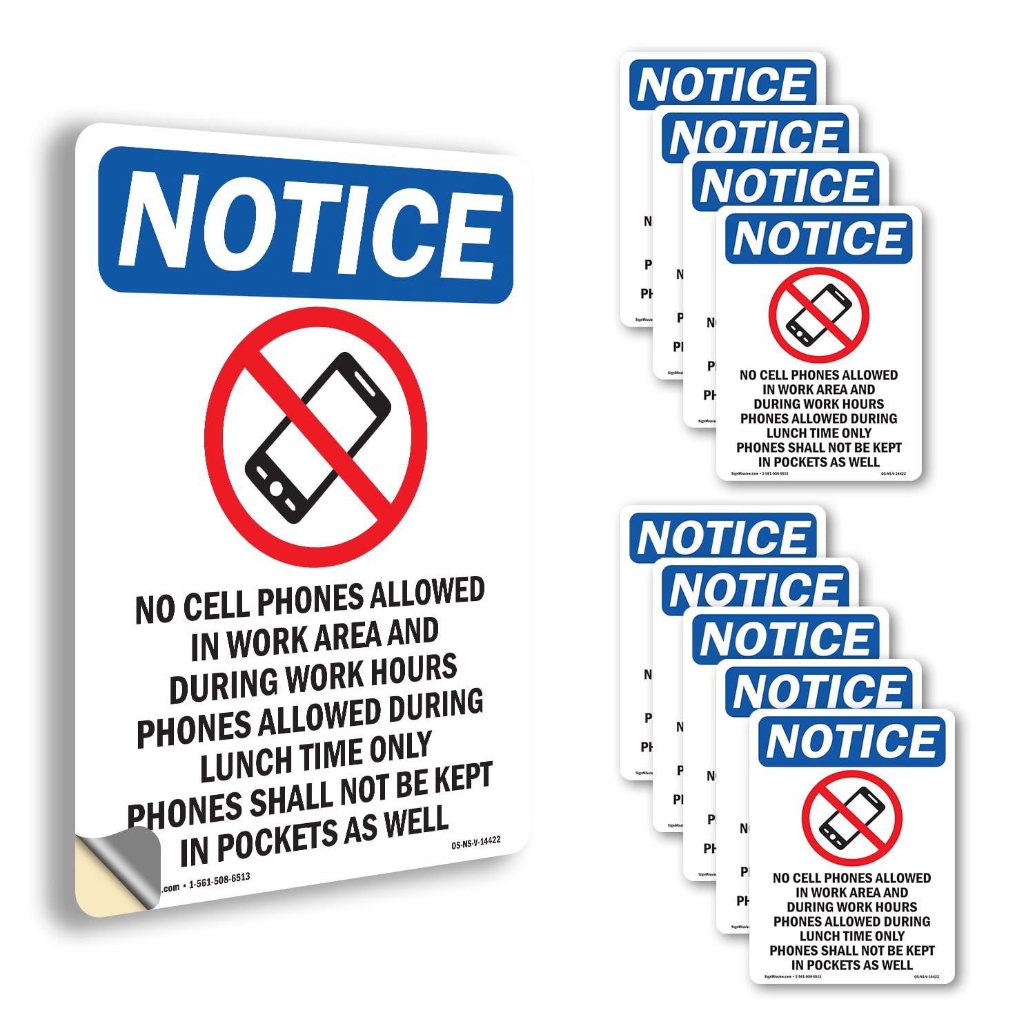No Cell Phones Allowed With Symbol OSHA Notice Vinyl Decal Label 10 ...