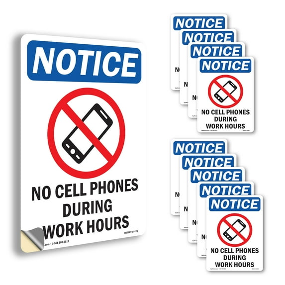 No Cell Phones During With Symbol OSHA Notice Vinyl Decal Label 24 Inch ...