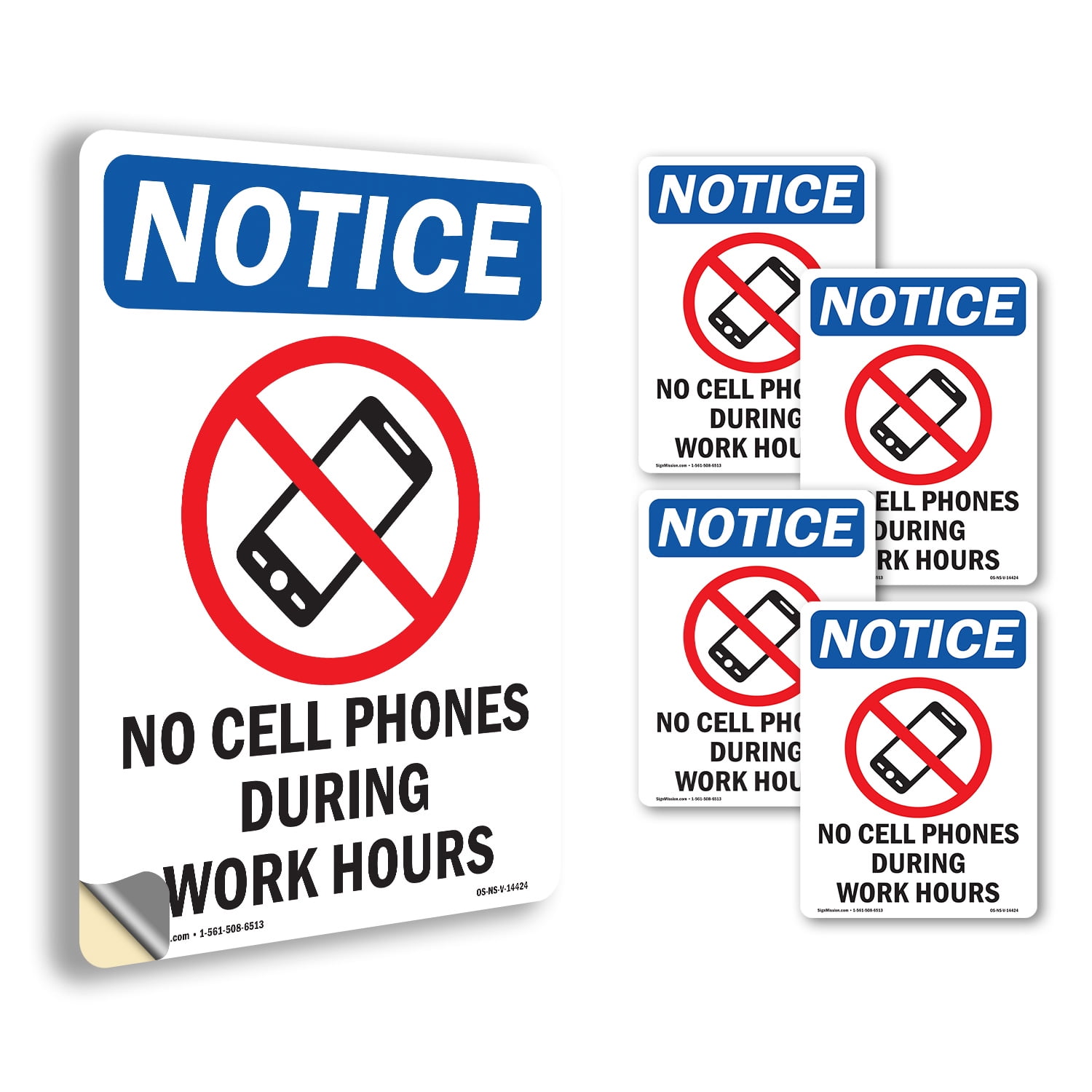 No Cell Phones During With Symbol OSHA Notice Vinyl Decal Label 24 Inch ...