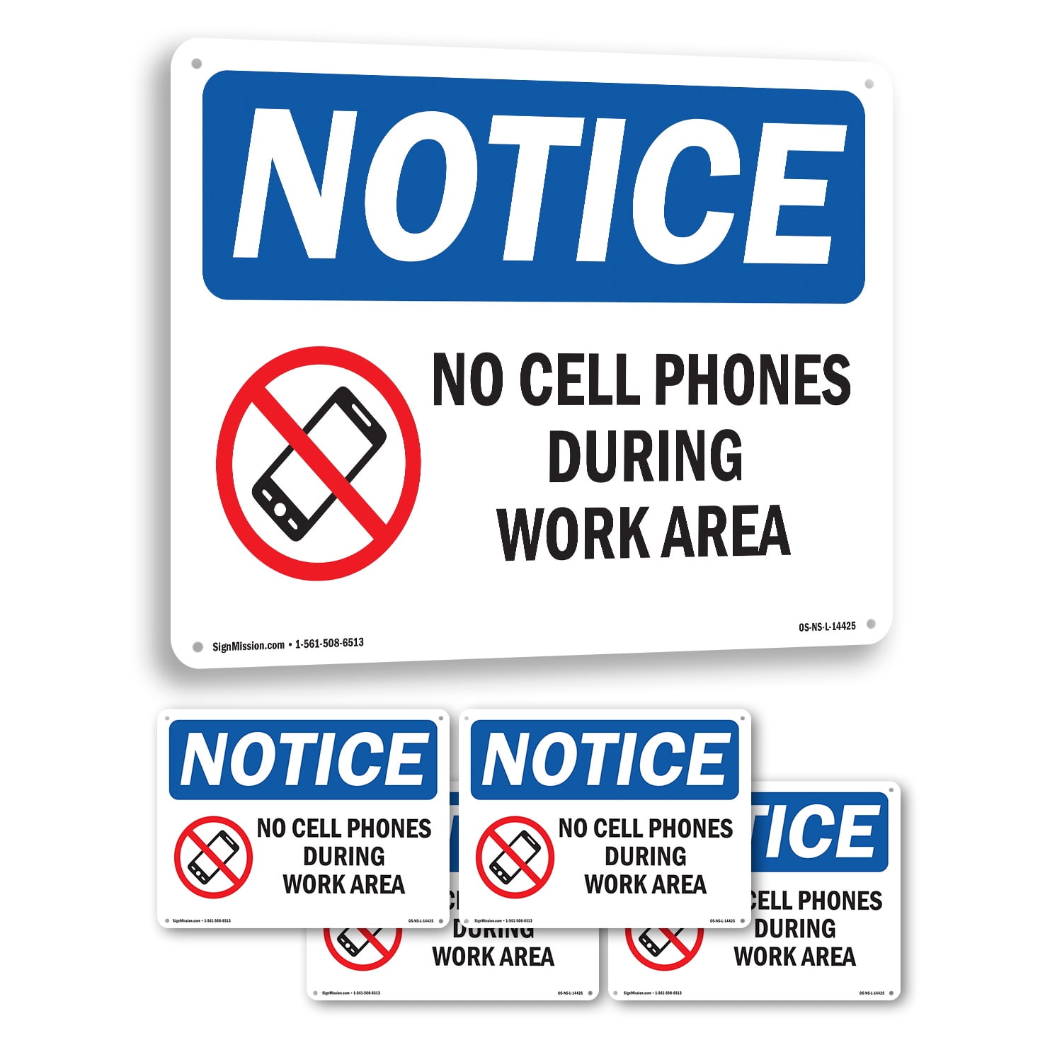 No Cell Phones During Work Hours OSHA Notice Rigid Plastic Sign 24 Inch ...