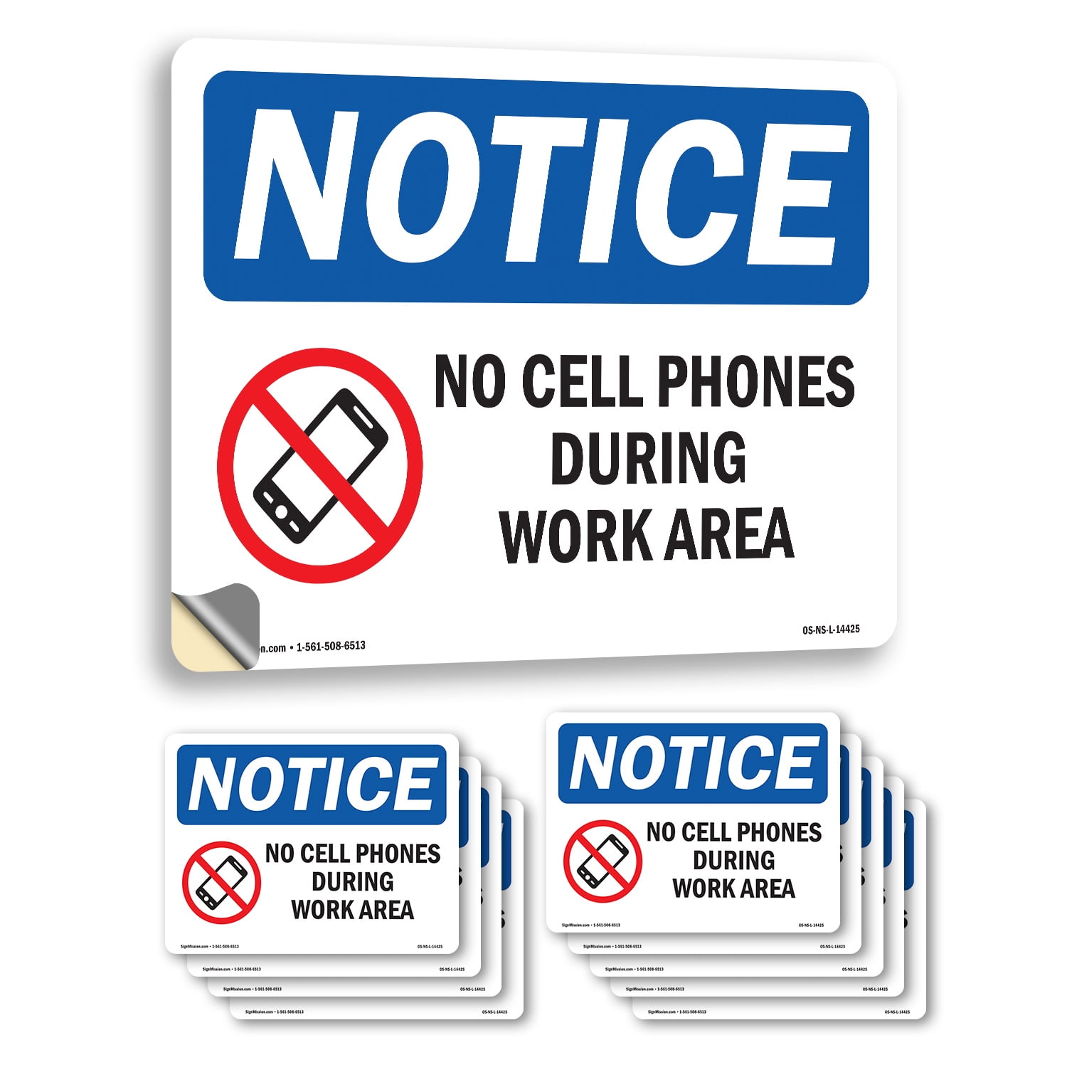 No Cell Phones During Work Hours With Symbol OSHA Notice Vinyl Decal ...