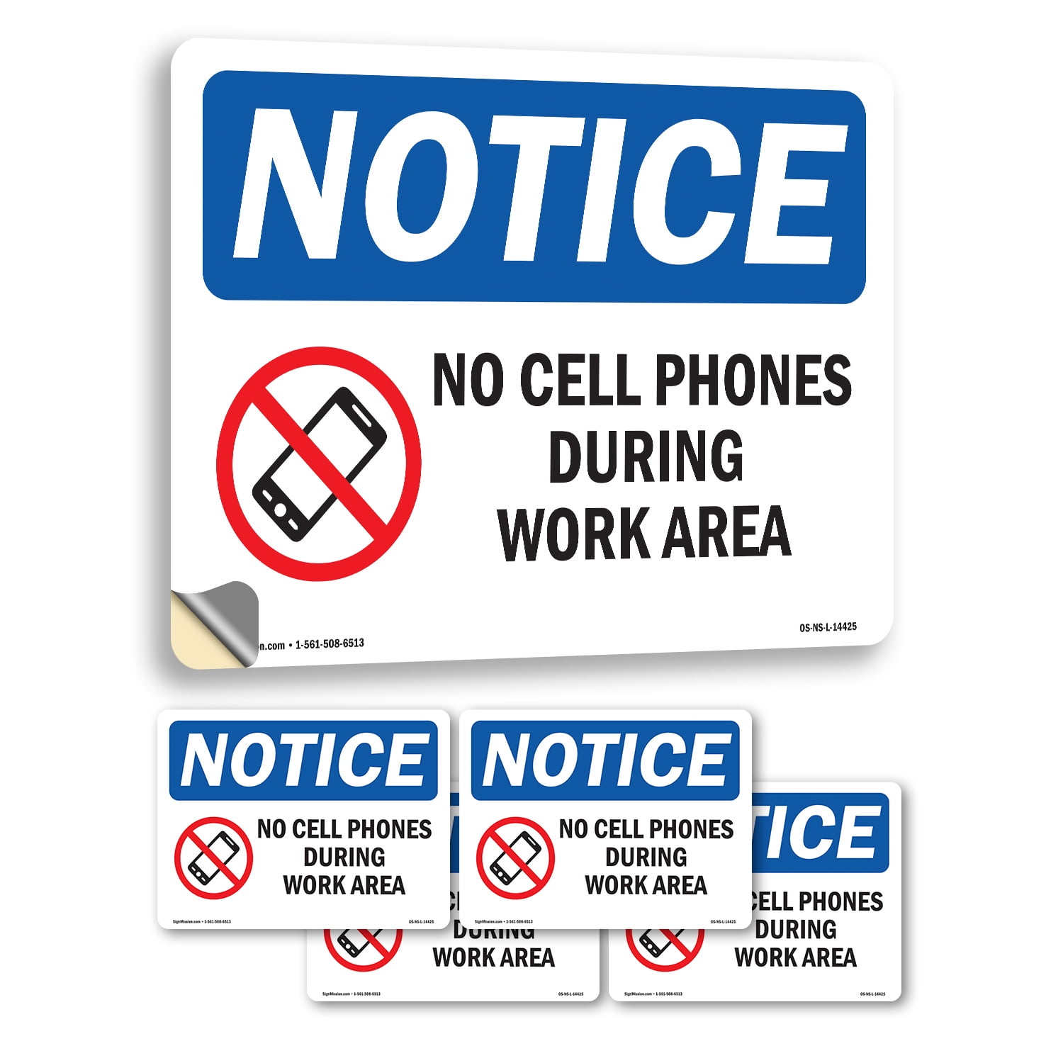 No Cell Phones During Work Hours With Symbol OSHA Notice Vinyl Decal ...