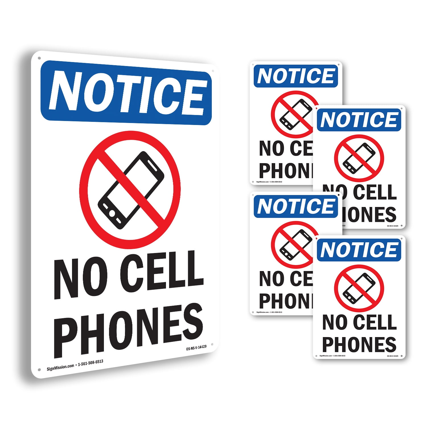 No Cell Phones OSHA Notice Rigid Plastic Sign 18 Inch x 12 Inch - 5 ...
