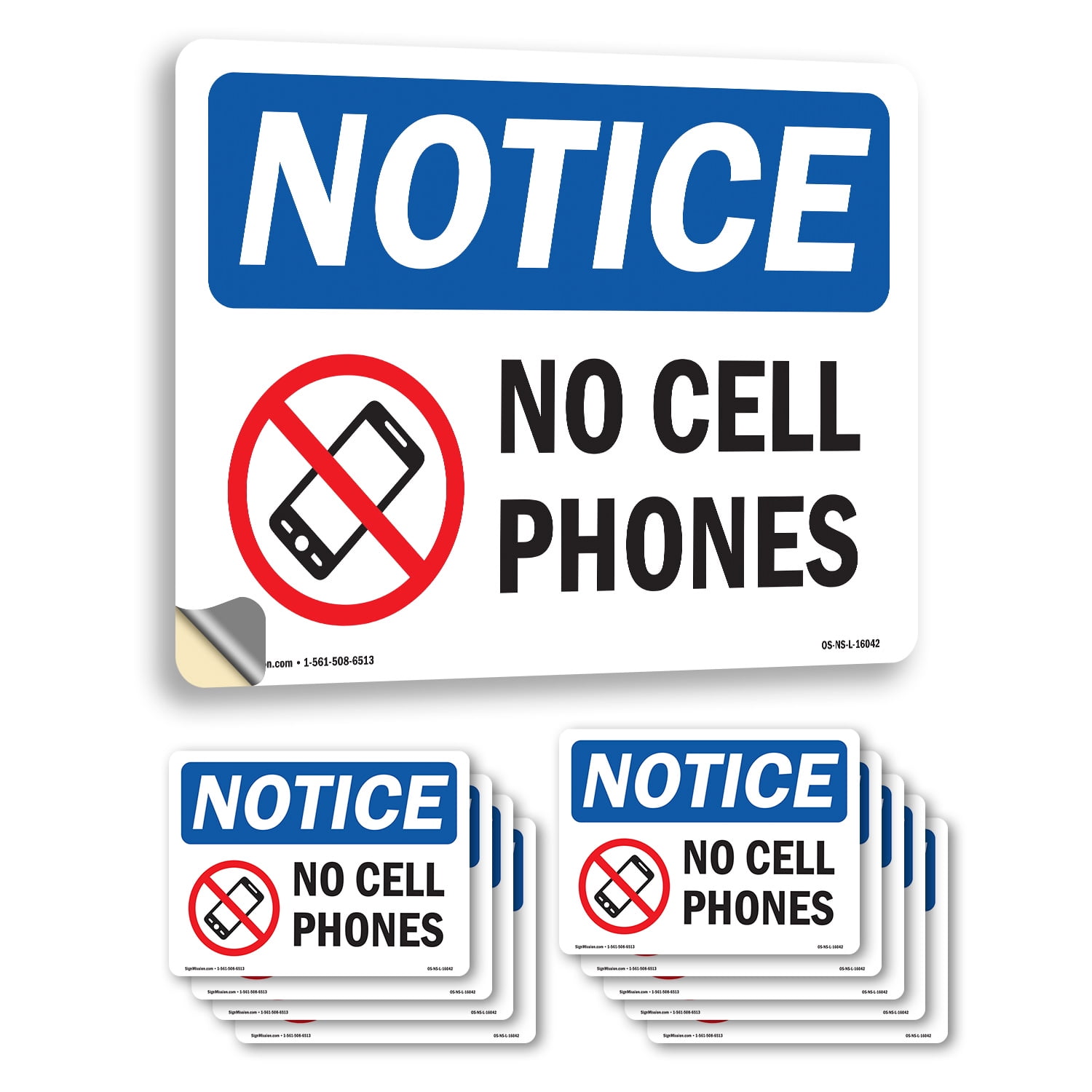 No Cell Phones OSHA Notice Vinyl Decal Label 18 Inch x 12 Inch - 10 ...