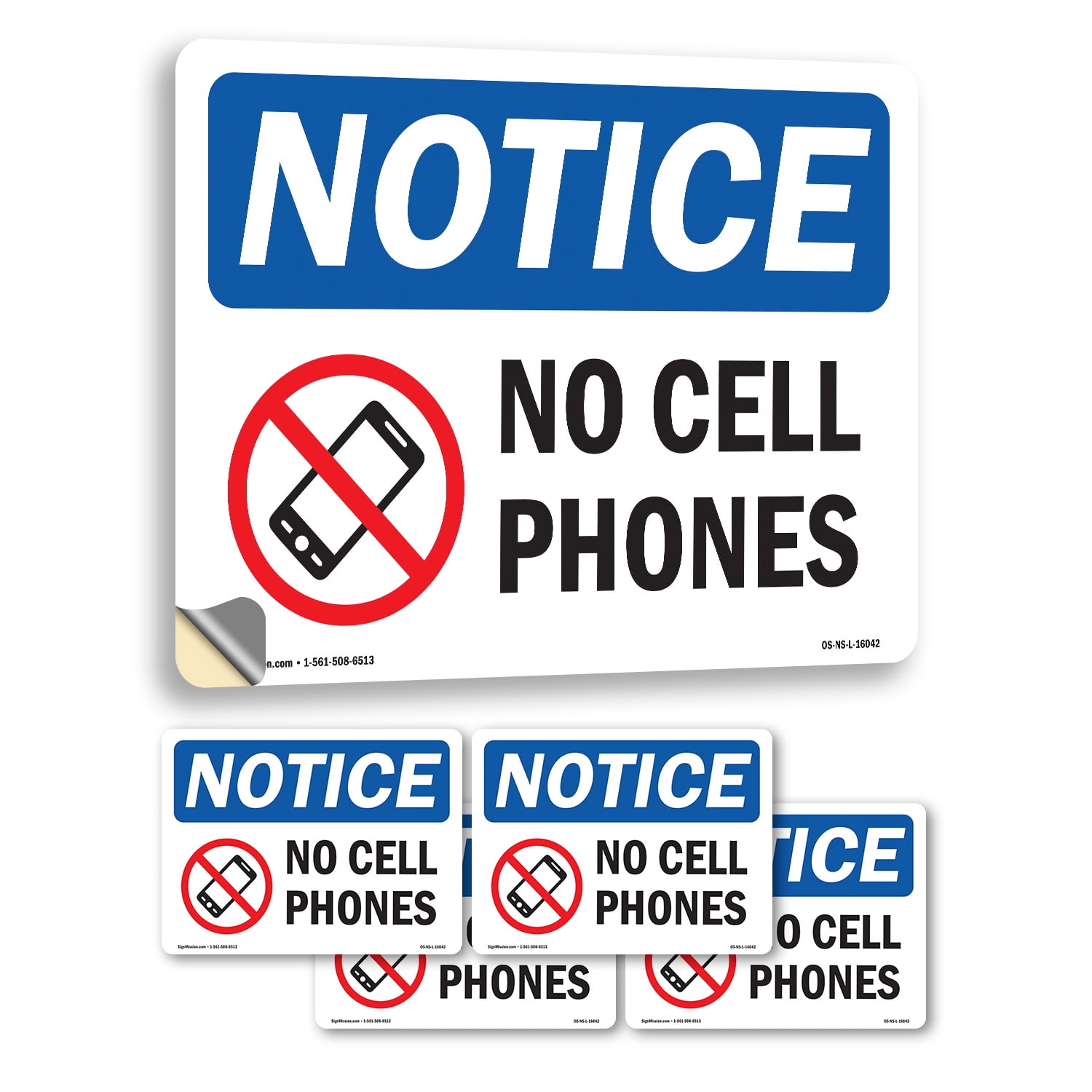 No Cell Phones OSHA Notice Vinyl Decal Label 24 Inch x 18 Inch - 5 Pack ...