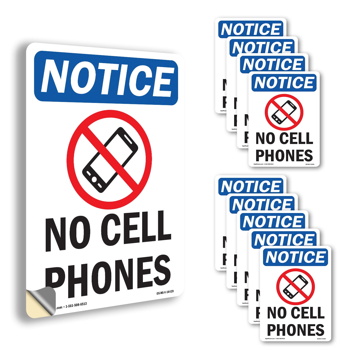 No Cell Phones With Symbol OSHA Notice Vinyl Decal Label 5 Inch x 3.5 ...