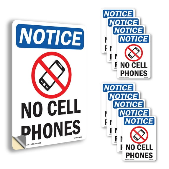 No Cell Phones With Symbol OSHA Notice Vinyl Decal Label 5 Inch x 3.5 ...