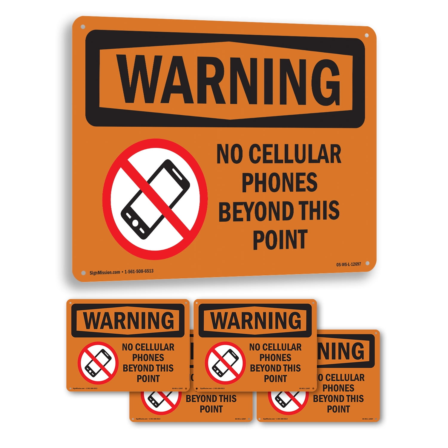 No Cellular Phones Beyond This Point OSHA WARNING Rigid Plastic Sign 10 ...