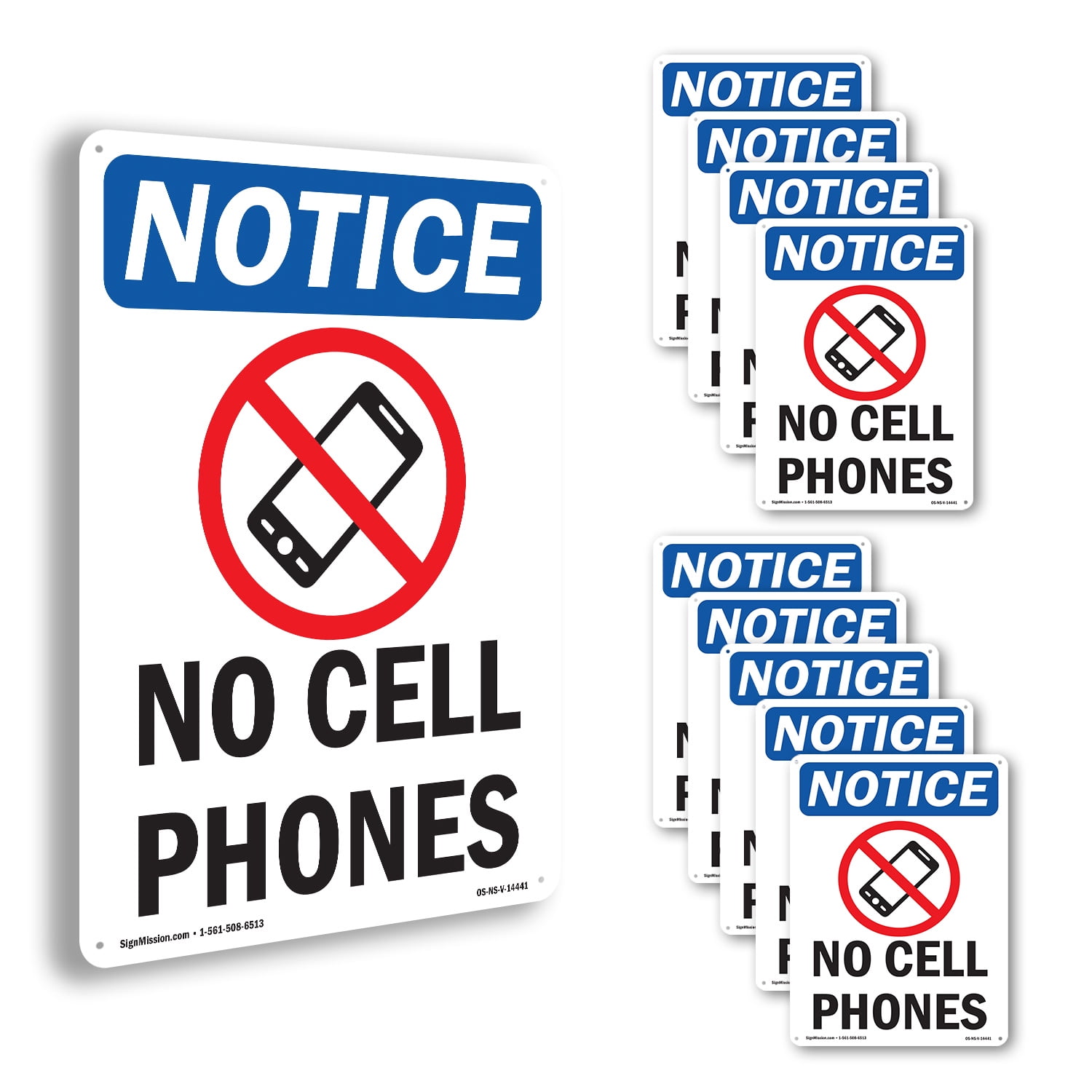 No Cellular Phones OSHA Notice Rigid Plastic Sign 24 Inch x 18 Inch ...