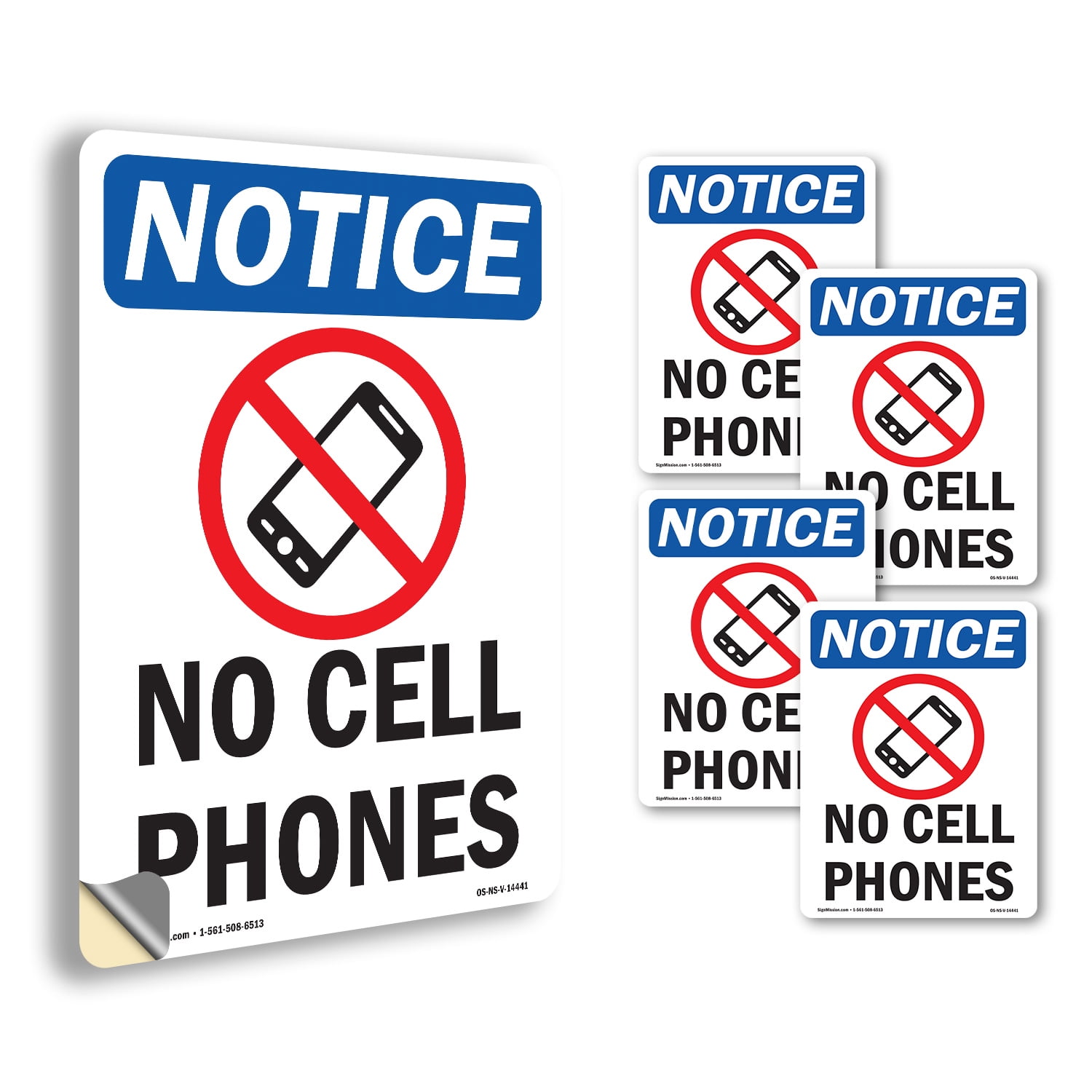 No Cellular Phones With Symbol OSHA Notice Vinyl Decal Label 24 Inch x ...