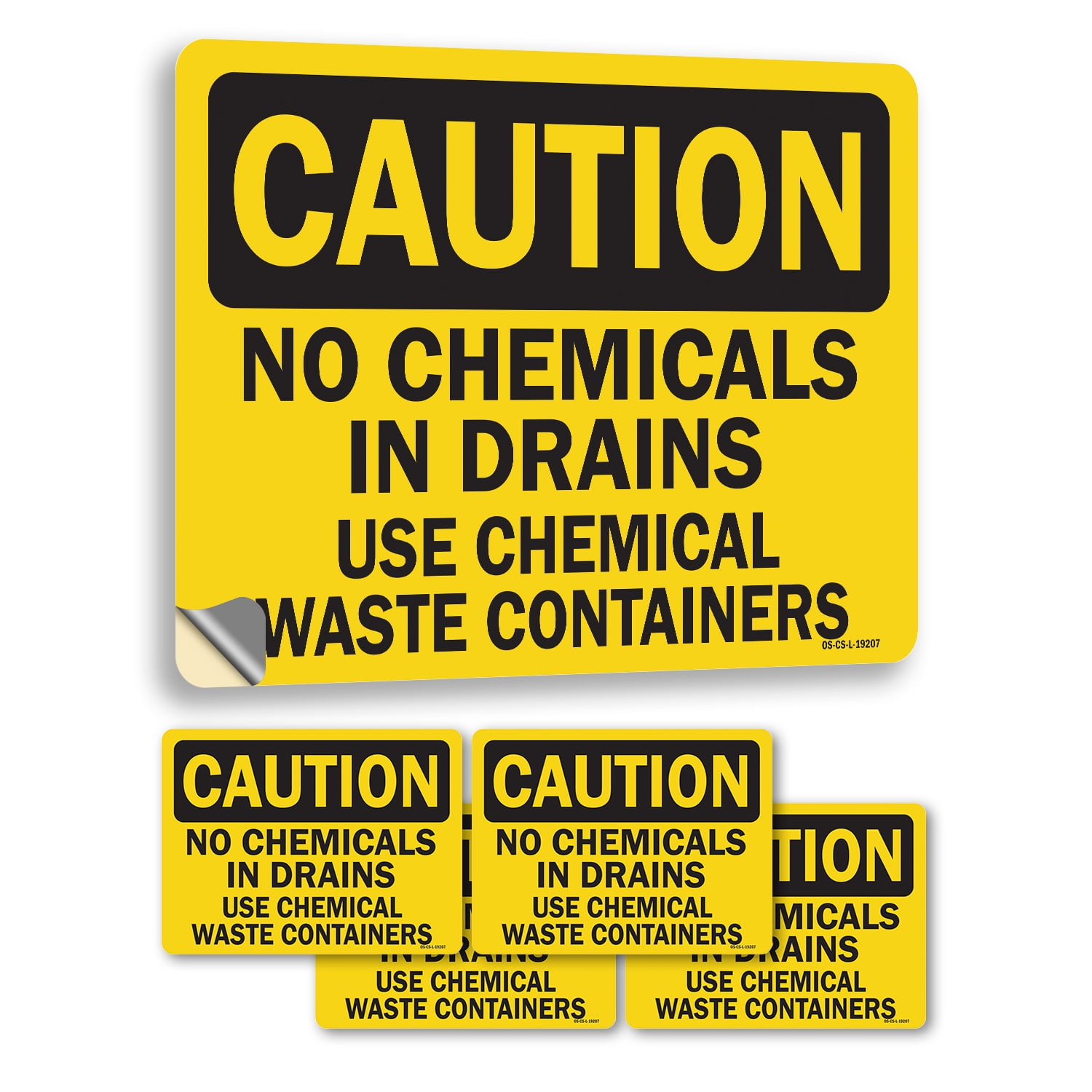 No Chemicals In Drains Use Chemical Waste Containers OSHA Caution Vinyl ...