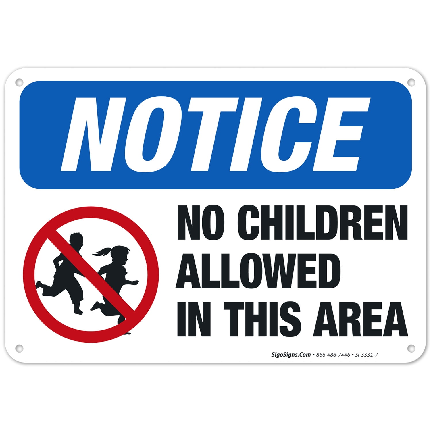 No Children Allowed In This Area, OSHA Sign, - Walmart.com