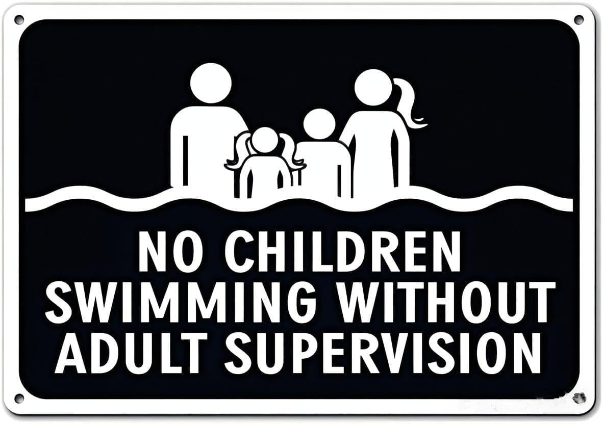 No Children Swimming Without Adult Supervision Pool Poster Plaque, 12x8 ...