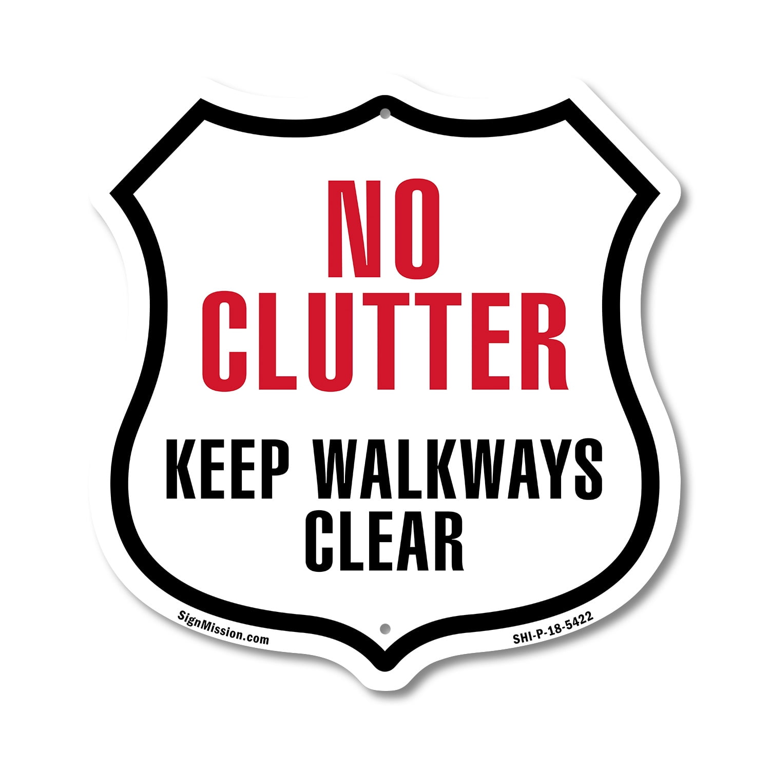 No Clutter Keep Walkways Clear (2 Pack) 12 inch X 12 inch Shield Shaped ...