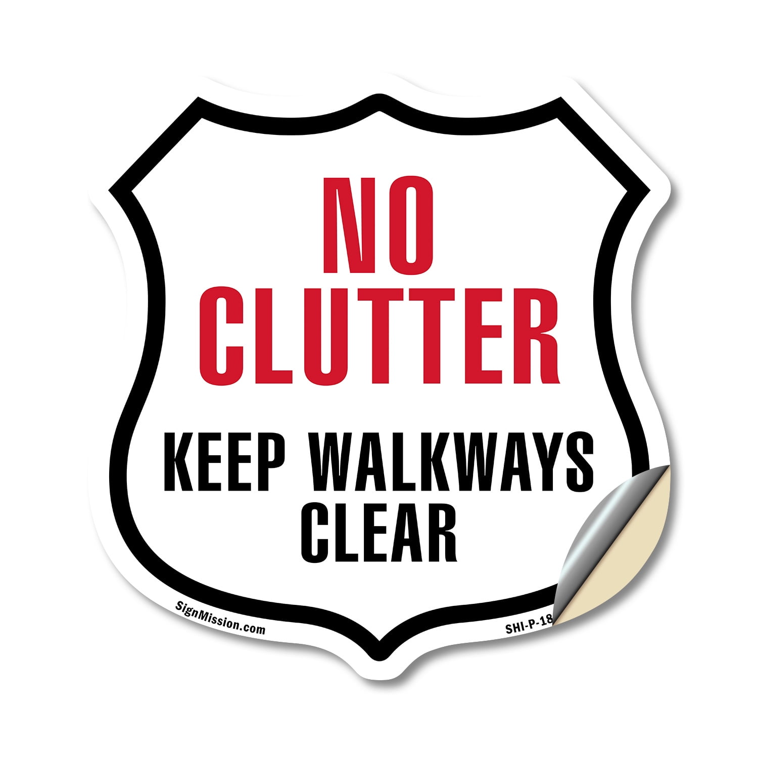 No Clutter Keep Walkways Clear (5 Pack) 6 inch X 6 inch Shield Shaped ...