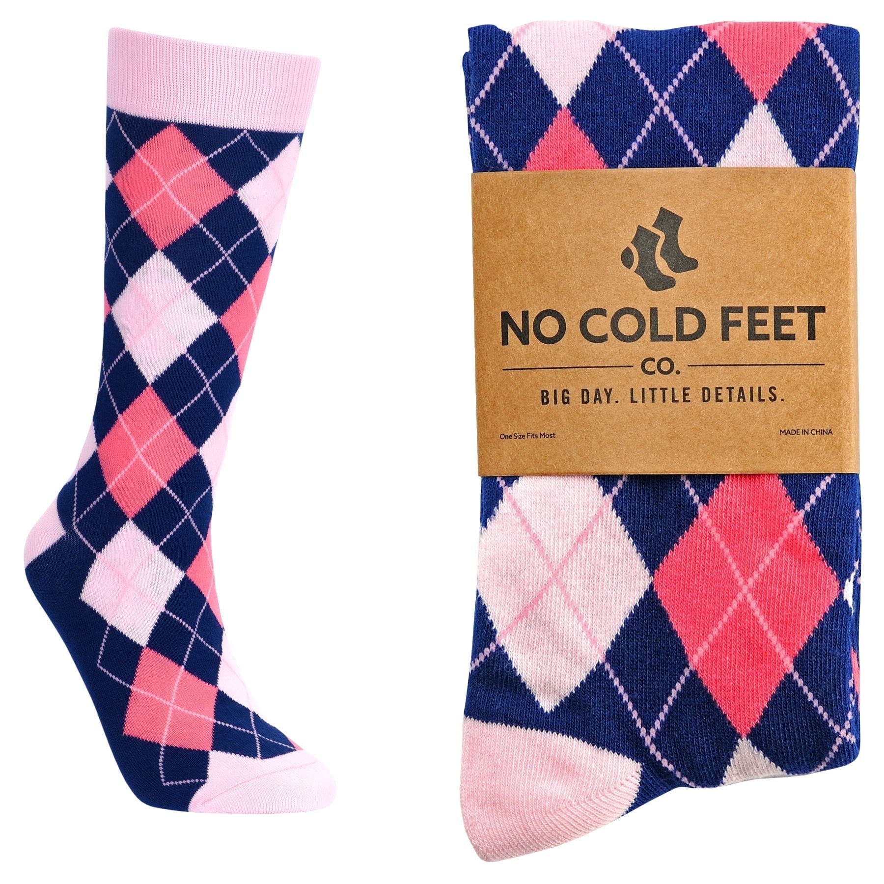 No Cold Feet Fun Colorful Novelty Dress Socks for Men, Navy and Pink ...