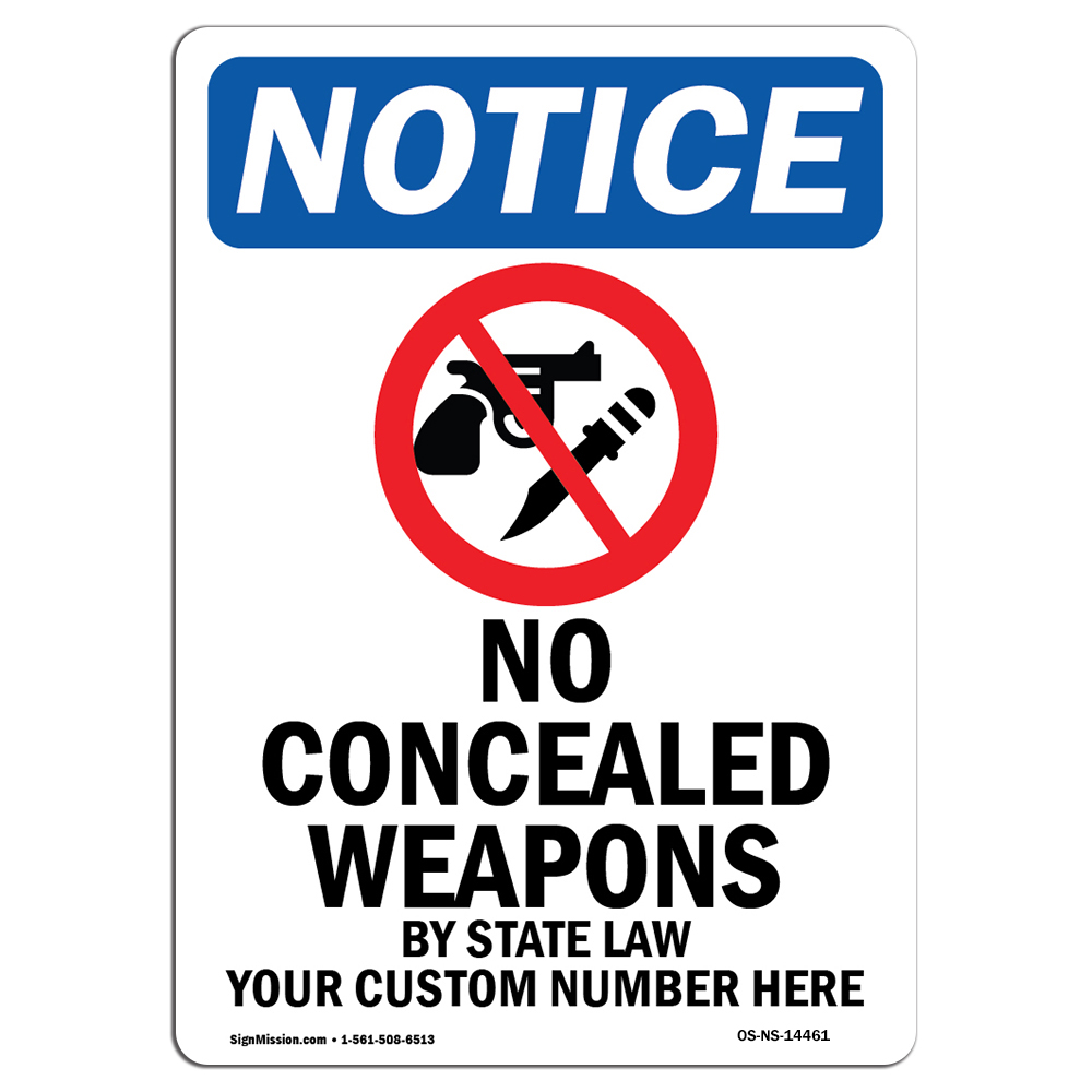 No Concealed Weapons With Symbol OSHA Notice Sign Metal Plastic Decal ...