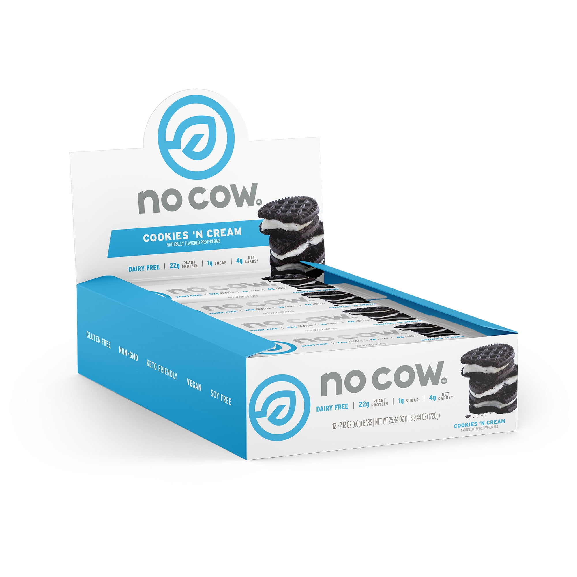 No Cow Vegan Protein Bars, Cookies ‘N Cream, Box of 12 - Walmart.com