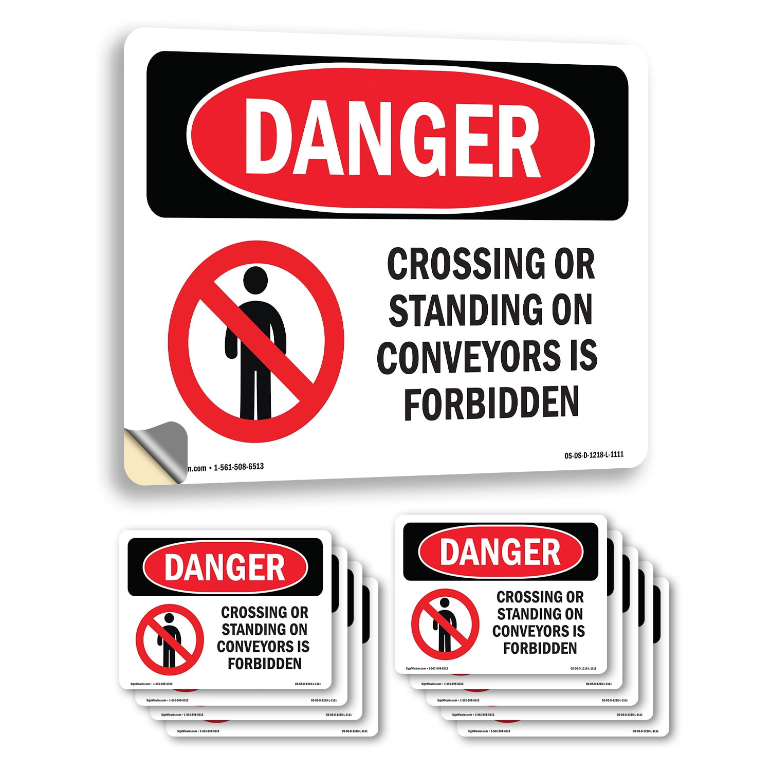 No Crossing Or Standing On Conveyors OSHA Danger Vinyl Decal Label 10 ...