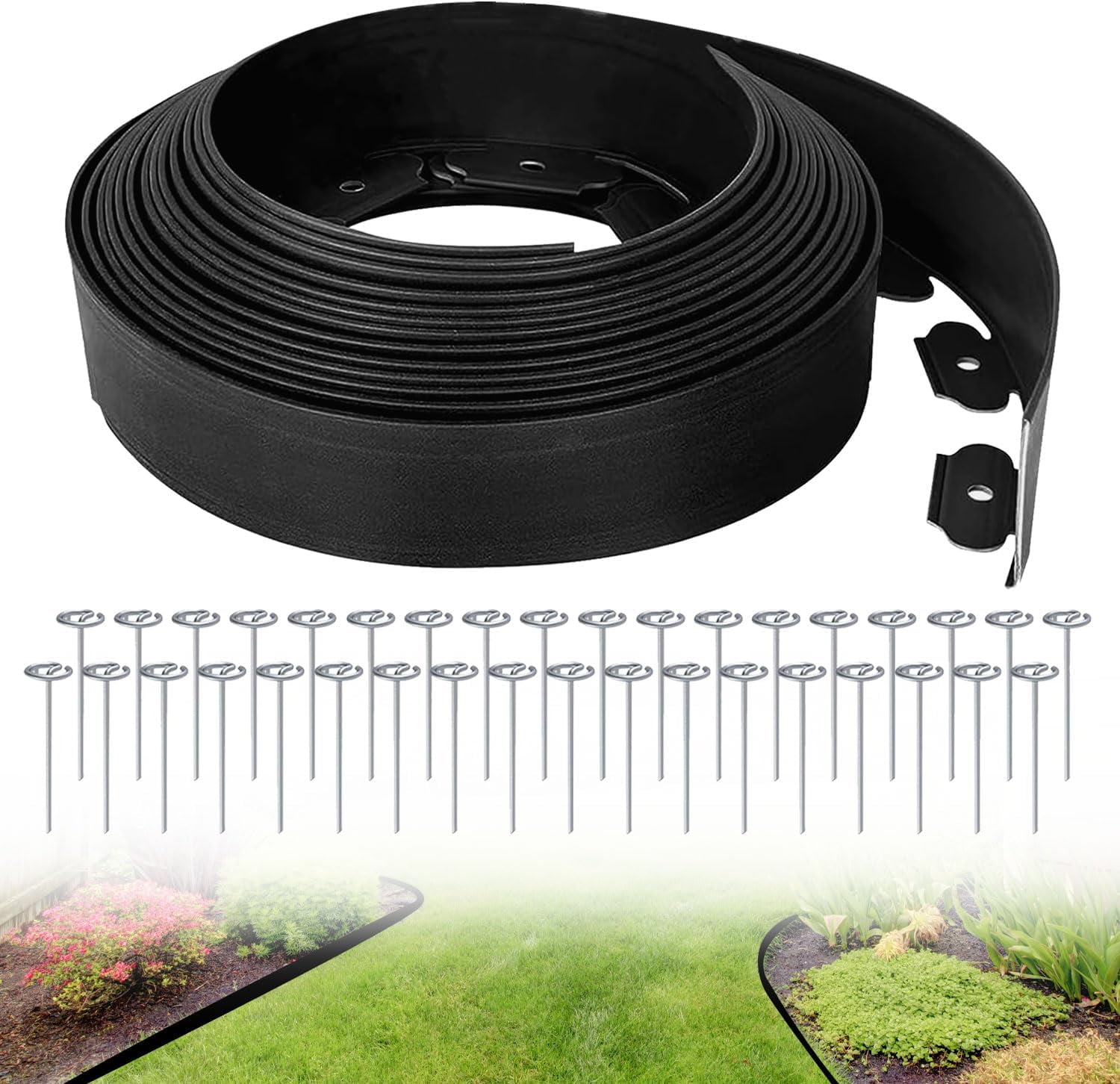 No-Dig Landscape Edging, 100 Foot Garden Edging Kit with 90 PCS Metal ...