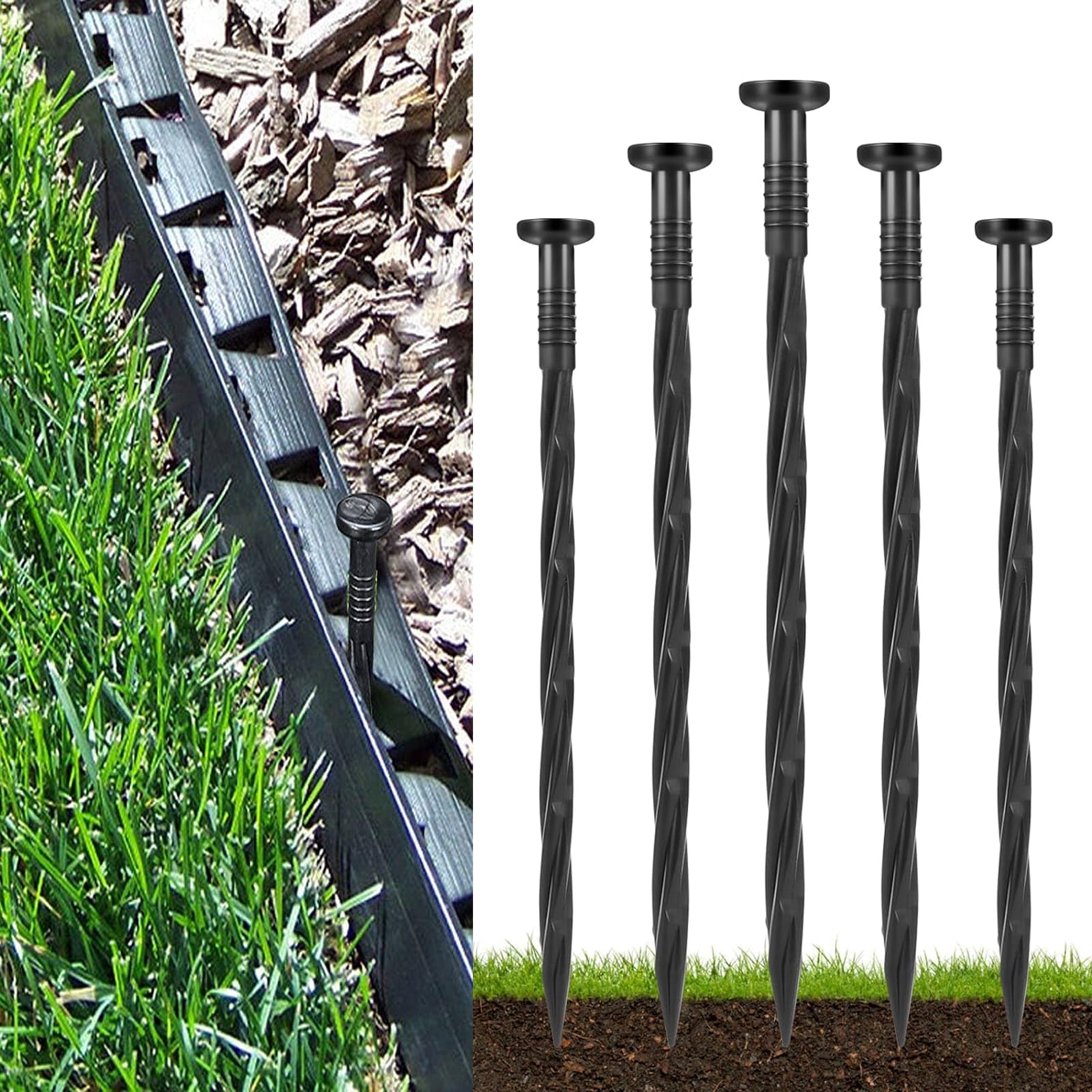 No Dig Landscape Edging Spikes Stakes 50 Pack of 8-Inch Black Plastic ...