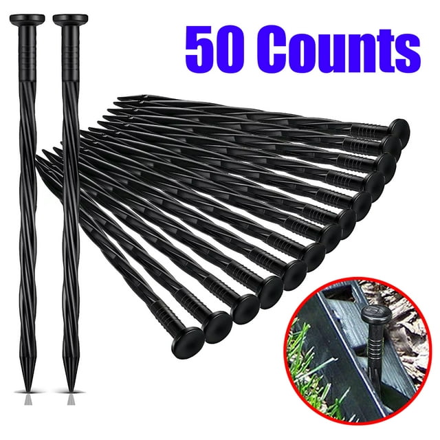No Dig Landscape Spikes - 50 Plastic Black Spiral Stakes for Secure ...