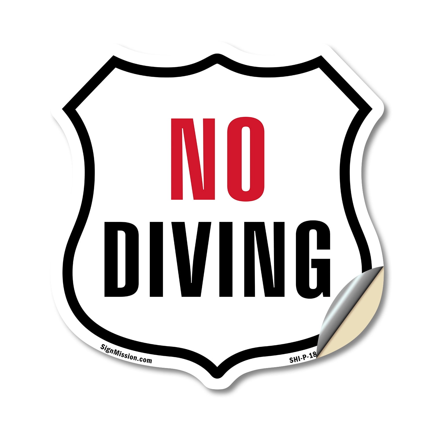 No Diving 18 inch X 18 inch Shield Shaped Heavy Duty 3.2 mil Vinyl ...