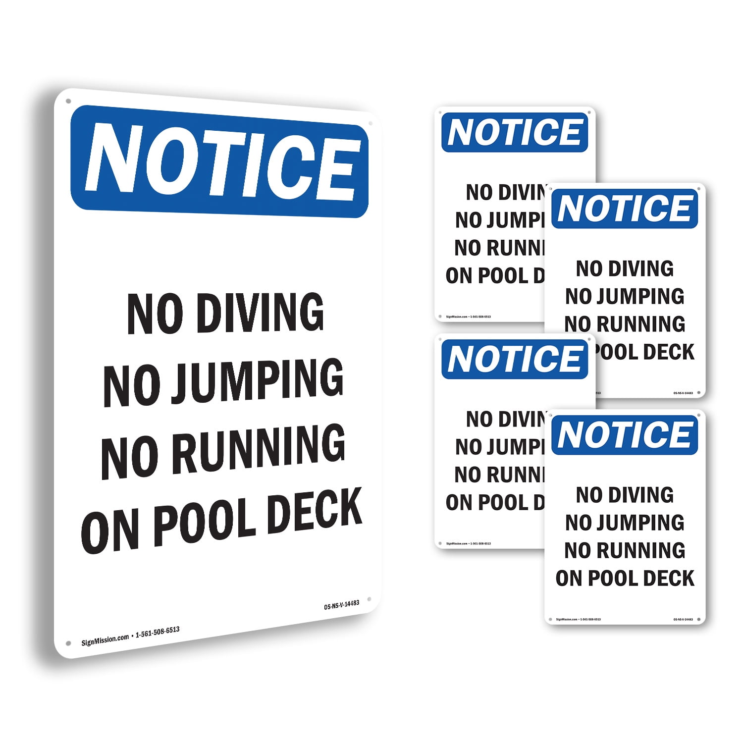 No Diving No Jumping No Running OSHA Notice Rigid Plastic Sign 24 Inch ...