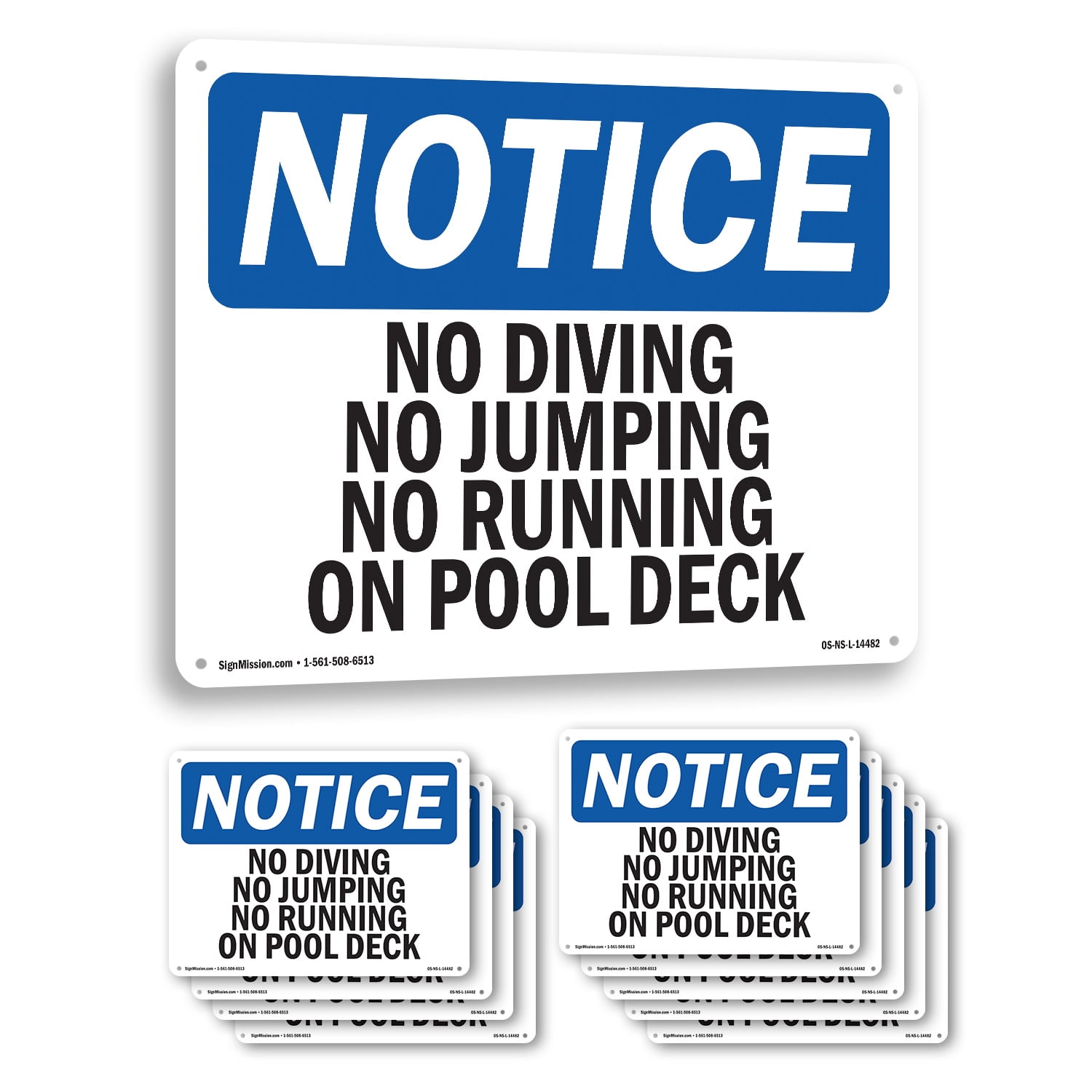 No Diving No Jumping No Running On Pool Deck OSHA Notice Rigid Plastic ...