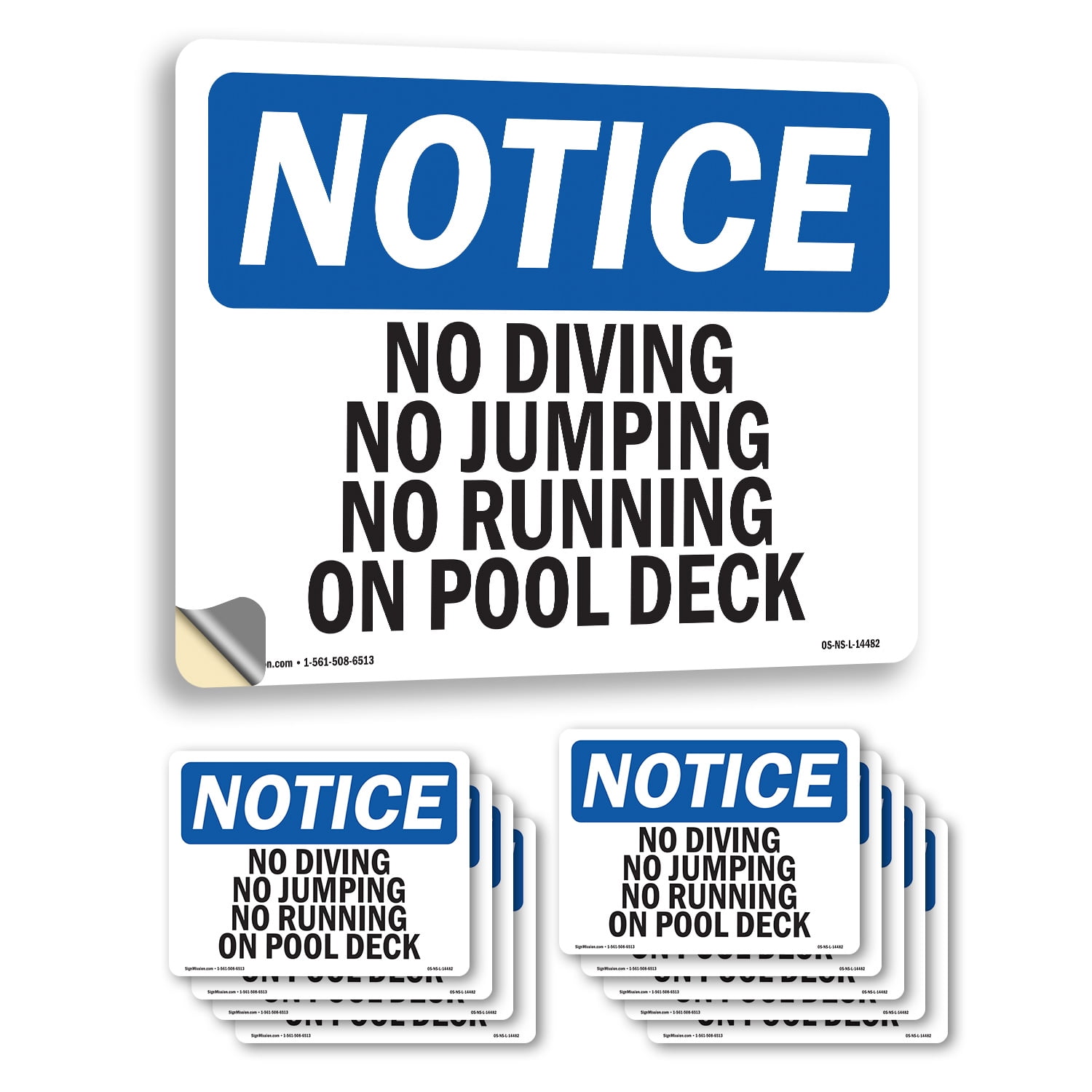 No Diving No Jumping No Running On Pool Deck OSHA Notice Vinyl Decal ...