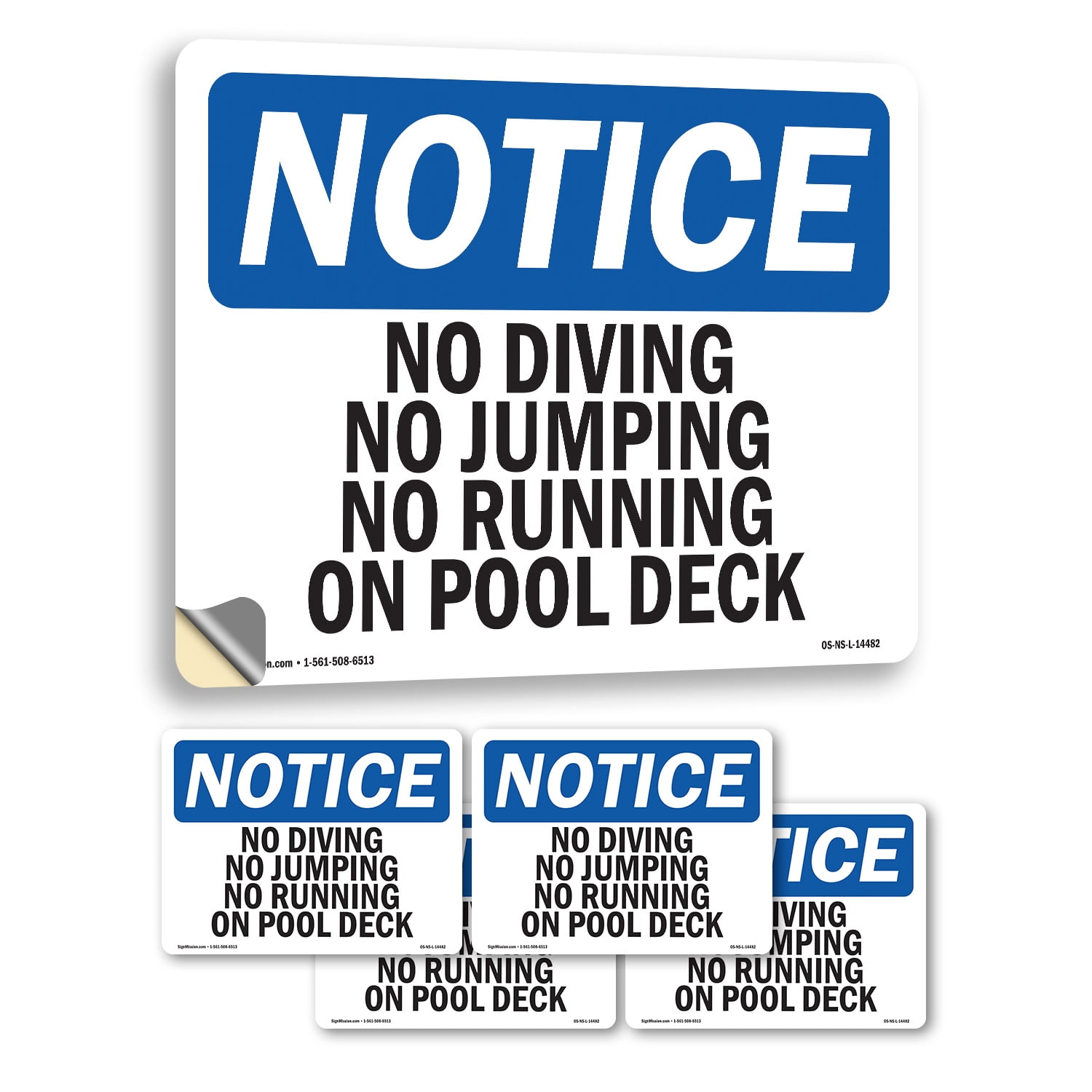 No Diving No Jumping No Running On Pool Deck OSHA Notice Vinyl Decal ...