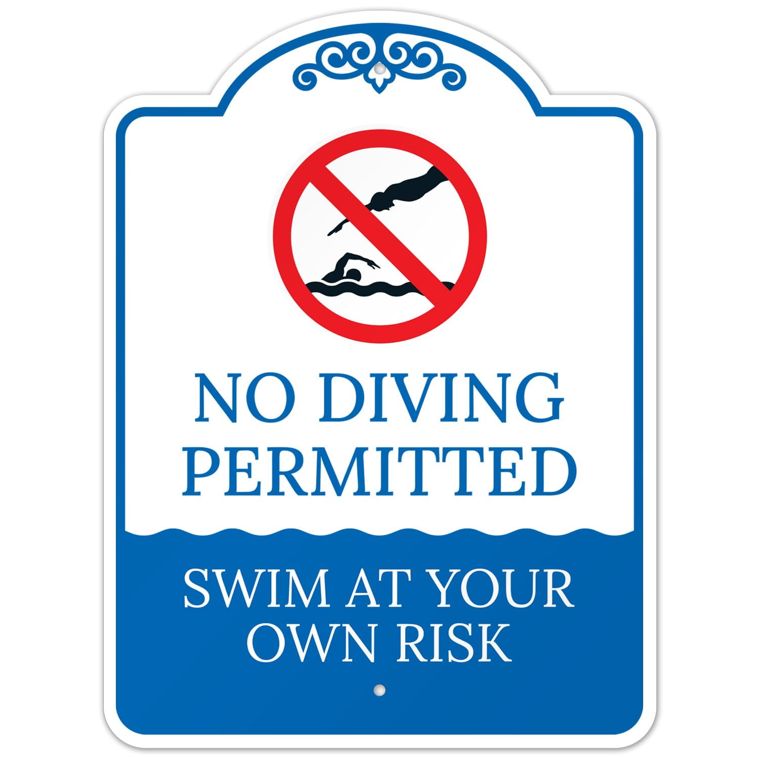 No Diving Permitted Swim at Your Own Risk Sign, 18x24 Inches, ACM, Fade ...